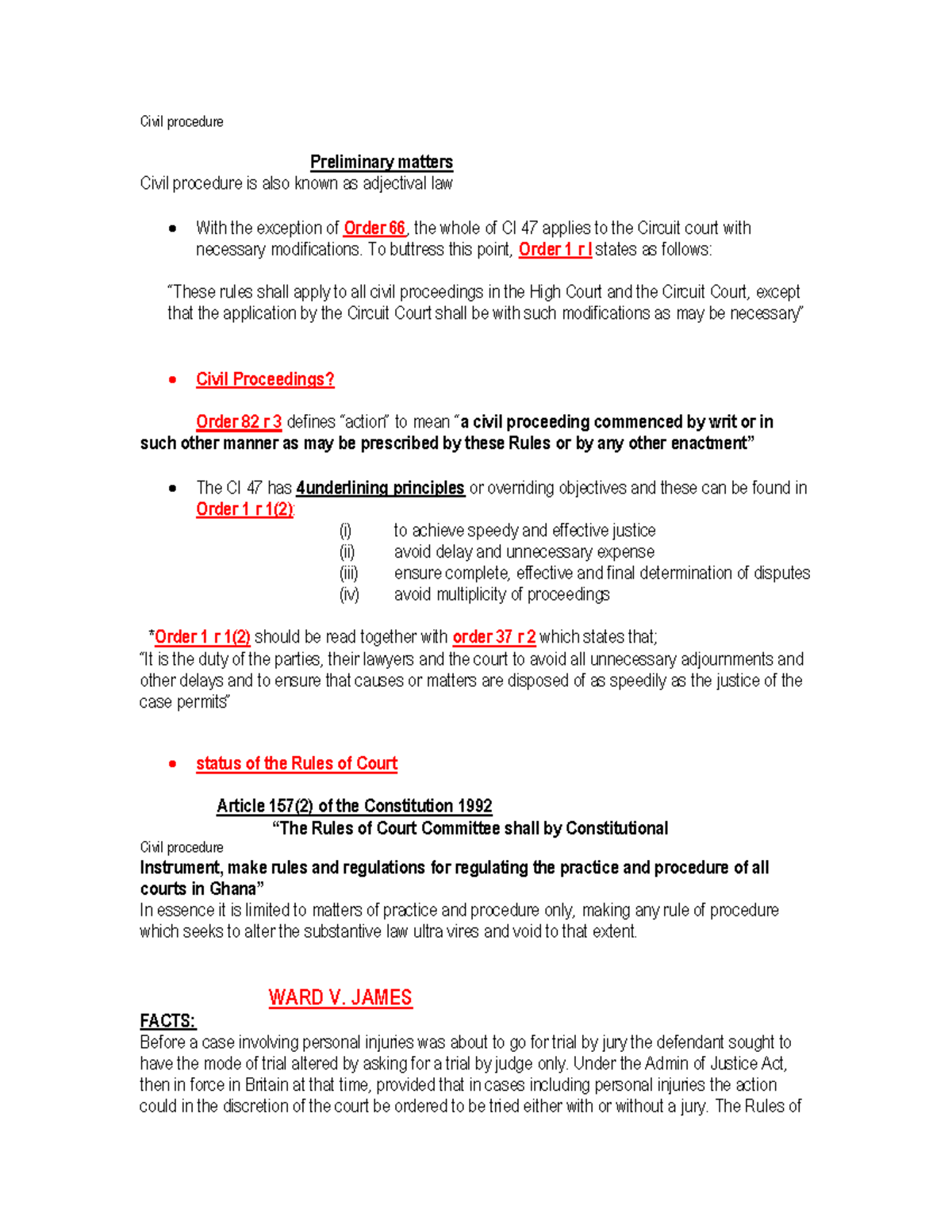 Civil Procedure CI 47: Preliminary Matters and Key Cases - Studocu