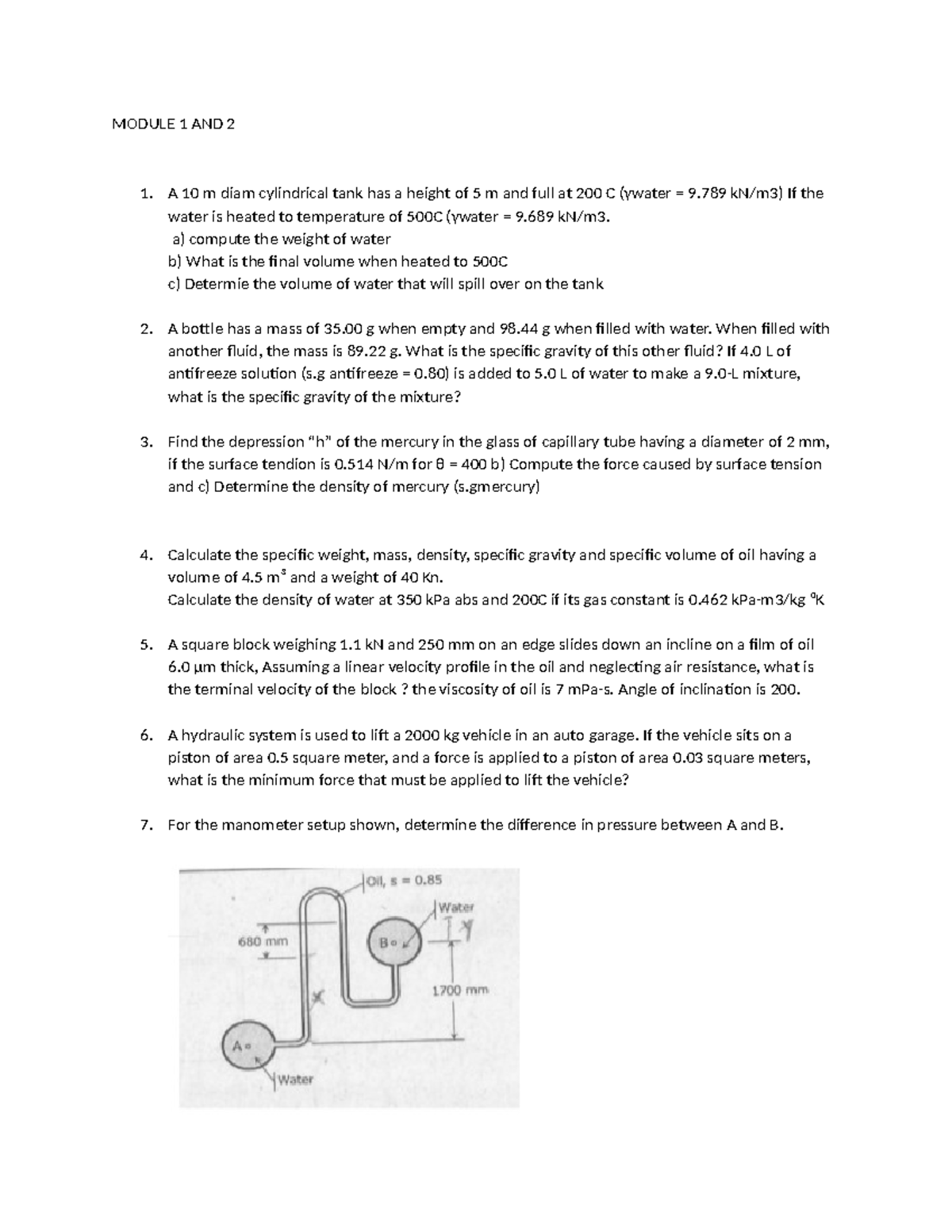 Hydraulics Materials: Module 1 & 2 Study Guide and Problem Solutions - Studocu