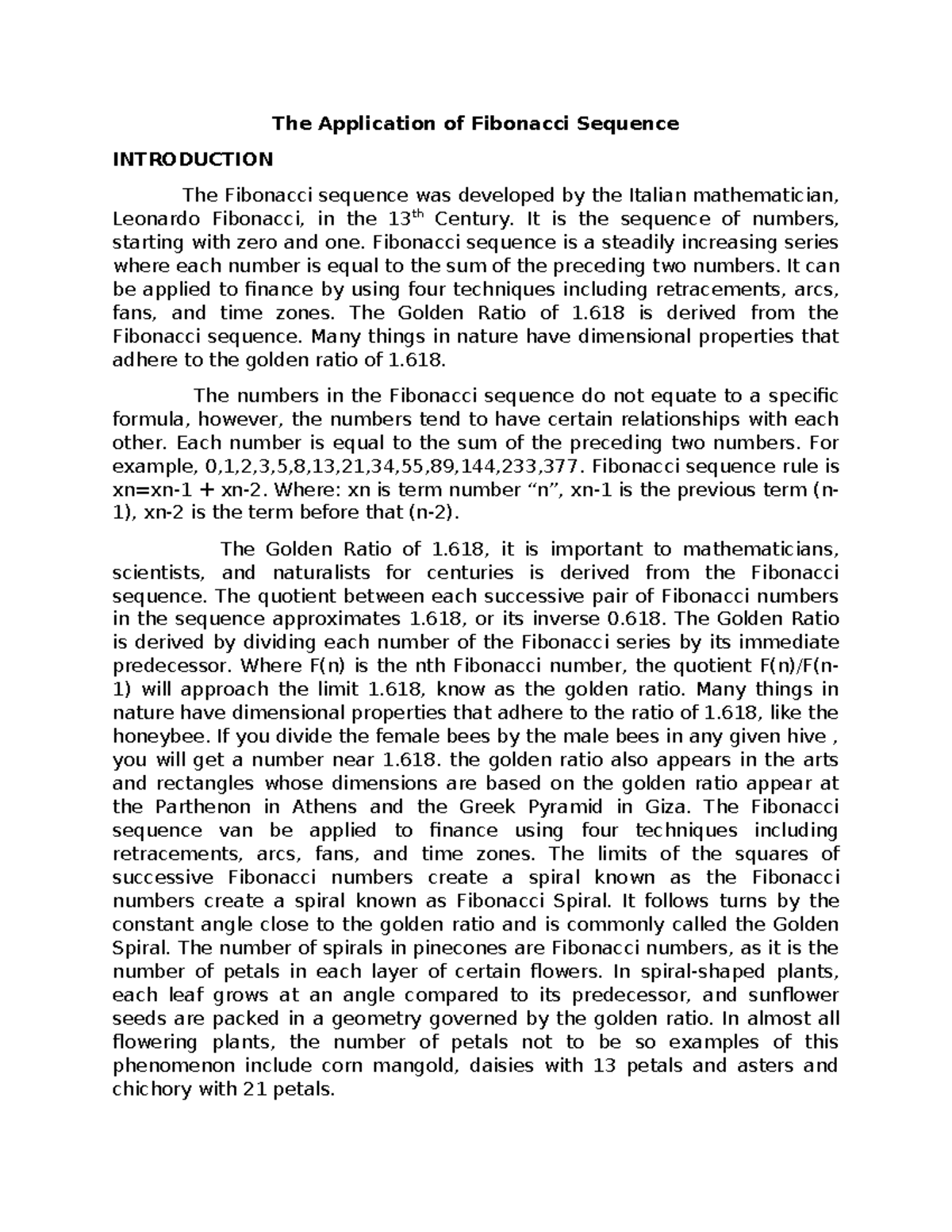 THE Application OF Fibonacci Sequence - The Application of Fibonacci ...