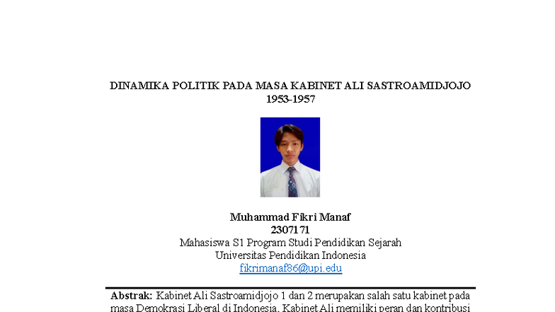 Dinamika Politik Kabinet Ali Sastroamidjojo (1953-1957) - Studi Sejarah ...