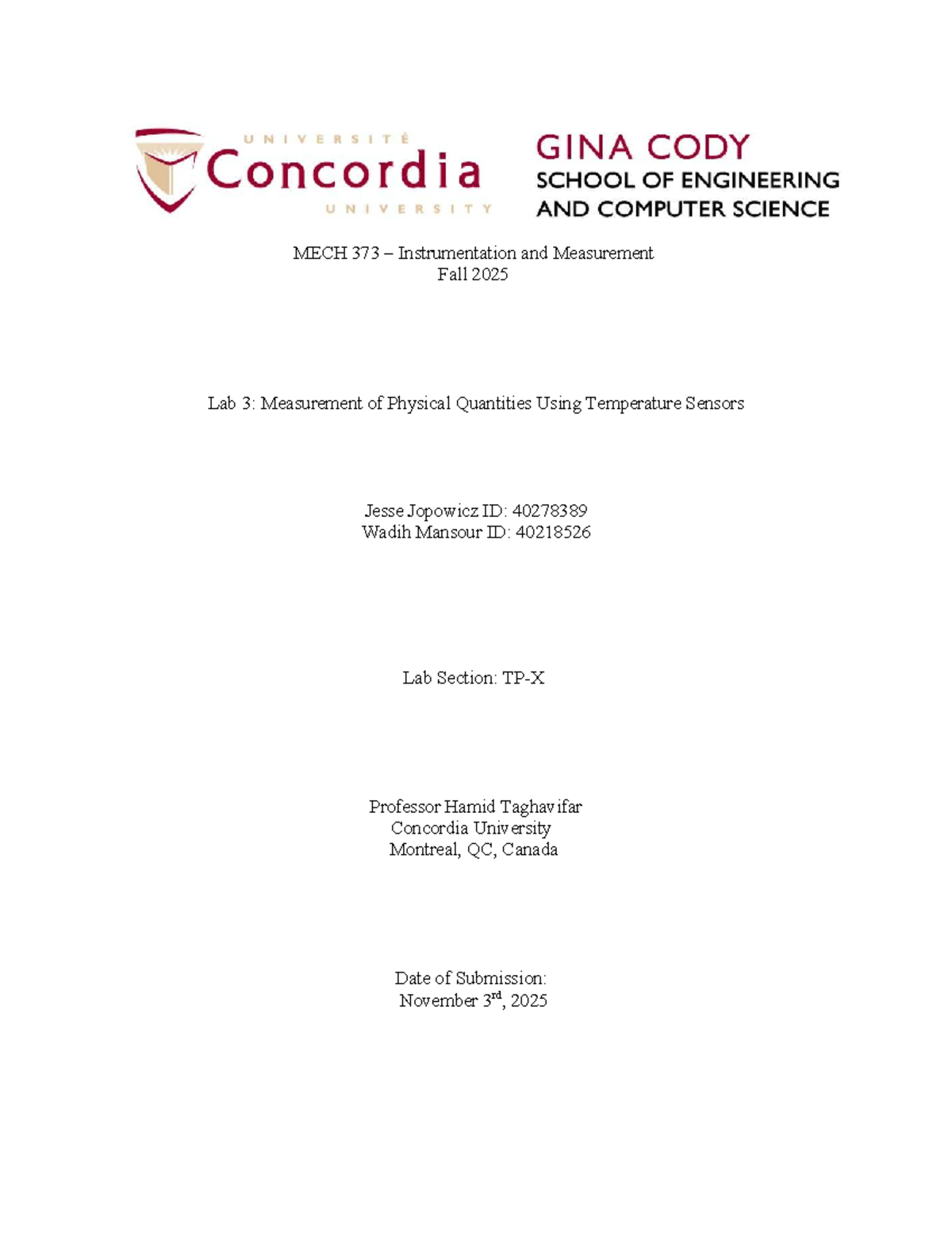 MECH 373 Lab 3 Report: Measurement of Physical Quantities with Sensors ...