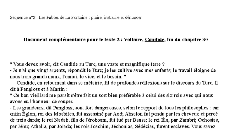 Candide, Chapitre 30 : Réflexions sur le Jardin et la Vie - Studocu