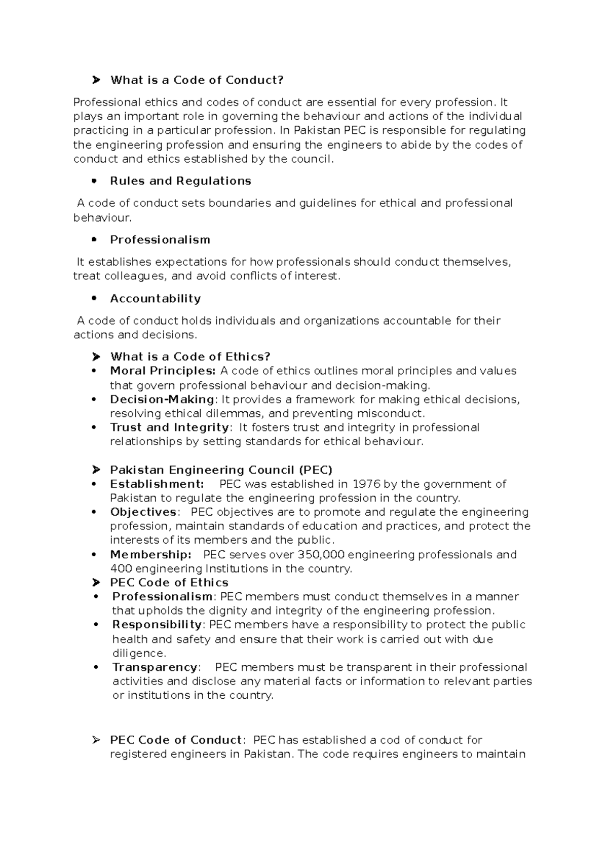 PEC Codes of Conduct & Ethics: Essential Guidelines for Engineers - Studocu