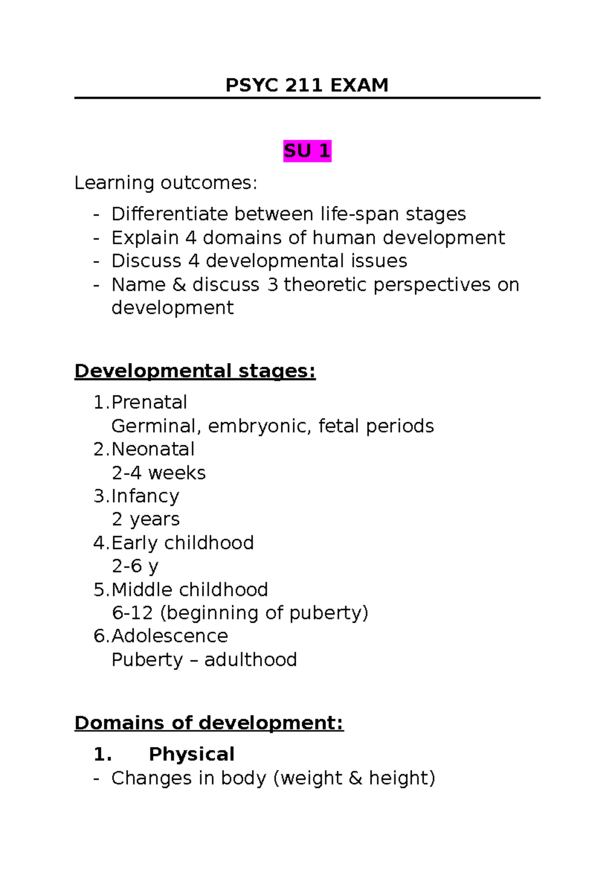 PSYC 211 FINAL EXAM - Human Development and Theoretical Perspectives ...