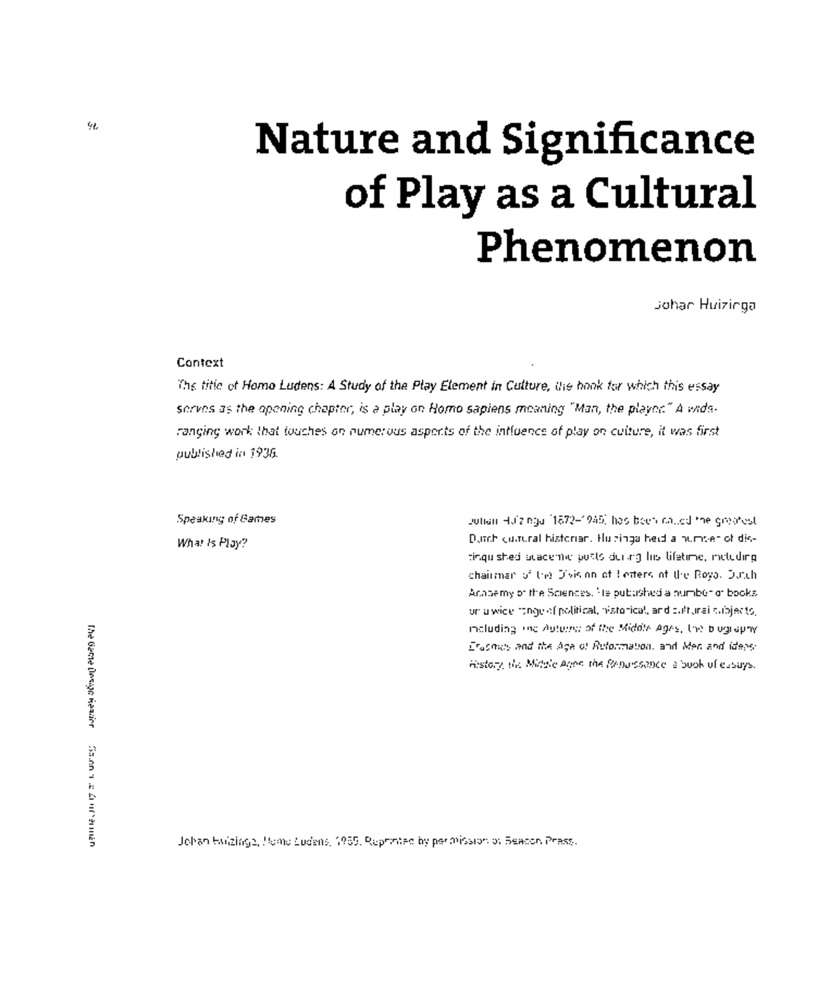 Huizinga's Homo Ludens: The Cultural Significance of Play - MDC - Studocu
