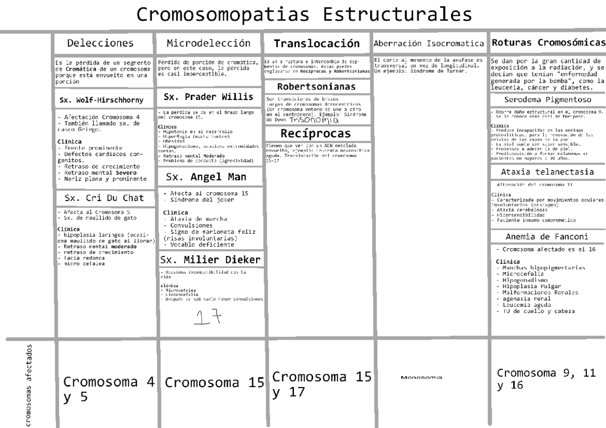 Fisiopatologia Genetica Cuadro - Cromosomopatias Estructurales ...