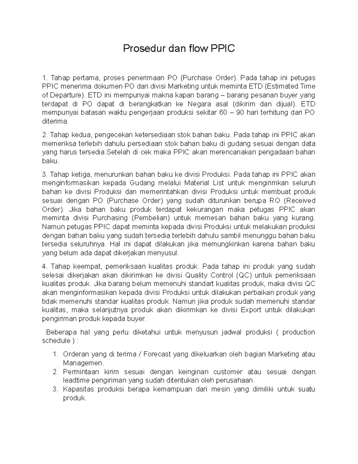 PPIC Procedures and Workflow - Tugas P3 (Mohamad Ravi 1970031139) - Studocu