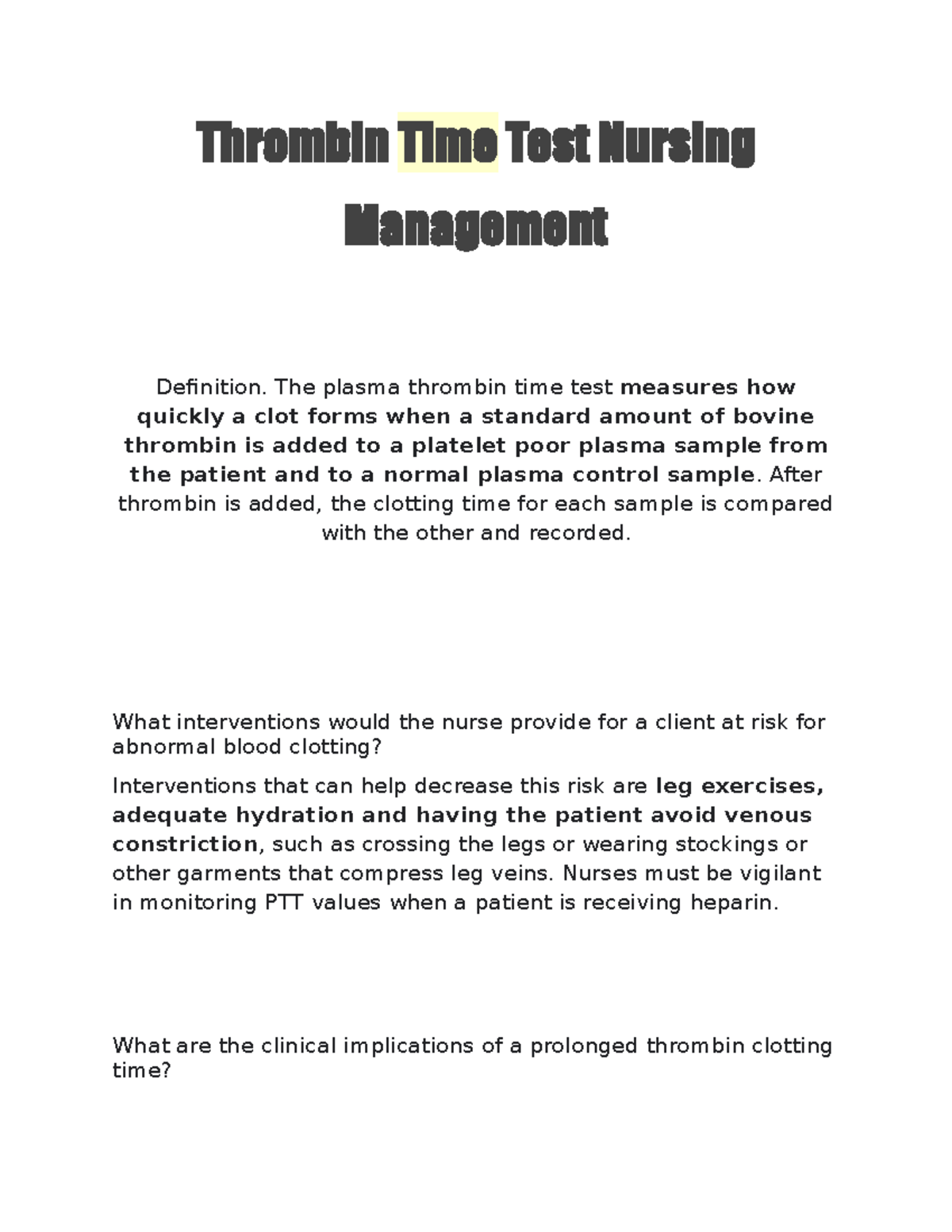 Thrombin Time Test - BS NURSING MUST REVIEW THIS ADVANCE - Thrombin ...