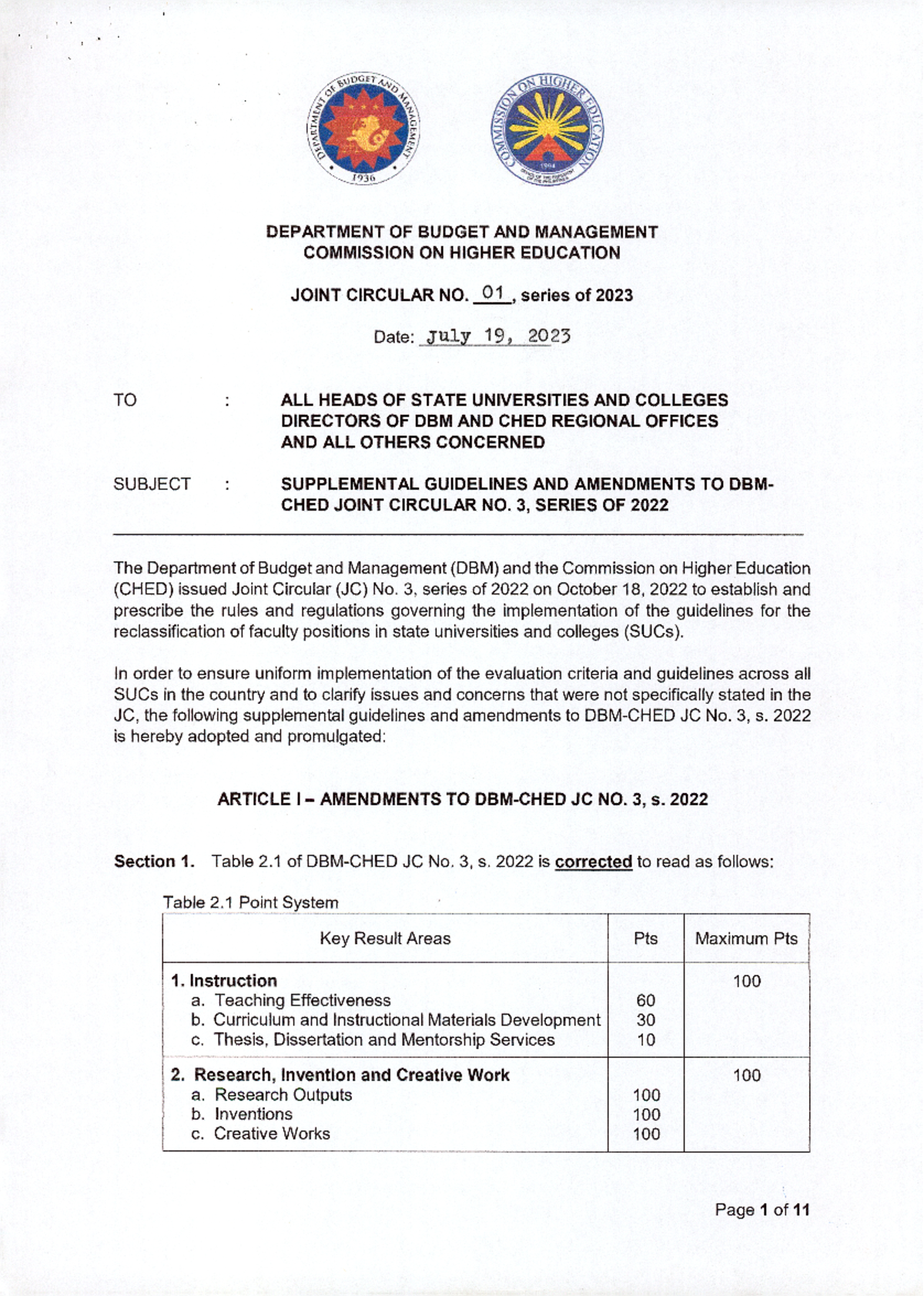DBM-CHED JC No. 1 s. 2023: Supplemental Guidelines to JC No. 3 - Studocu