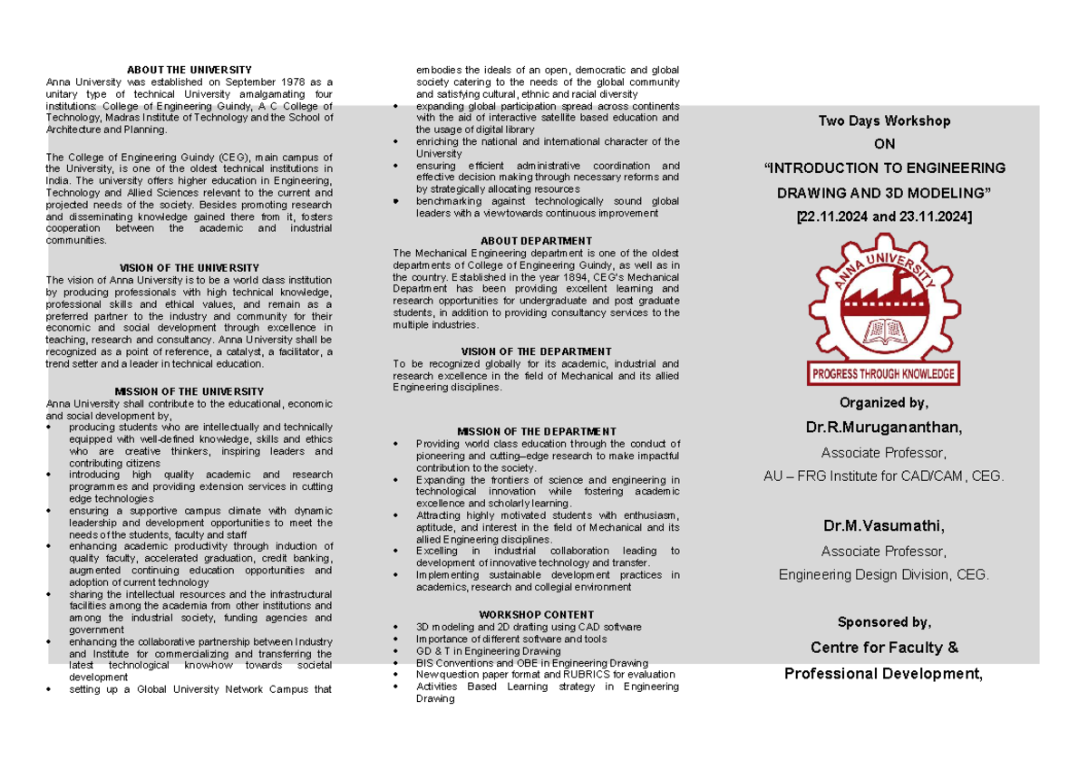 EG Brochure: Two-Day Workshop on Engineering Drawing & 3D Modeling at ...