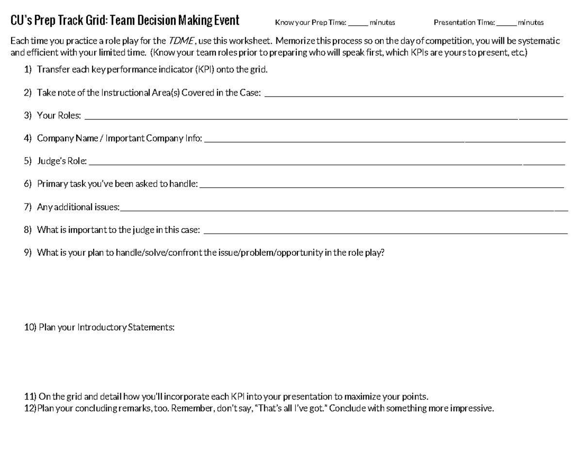 Team Role Play Tic Tac Toe - CU’s Prep Track Grid: Team Decision Making ...