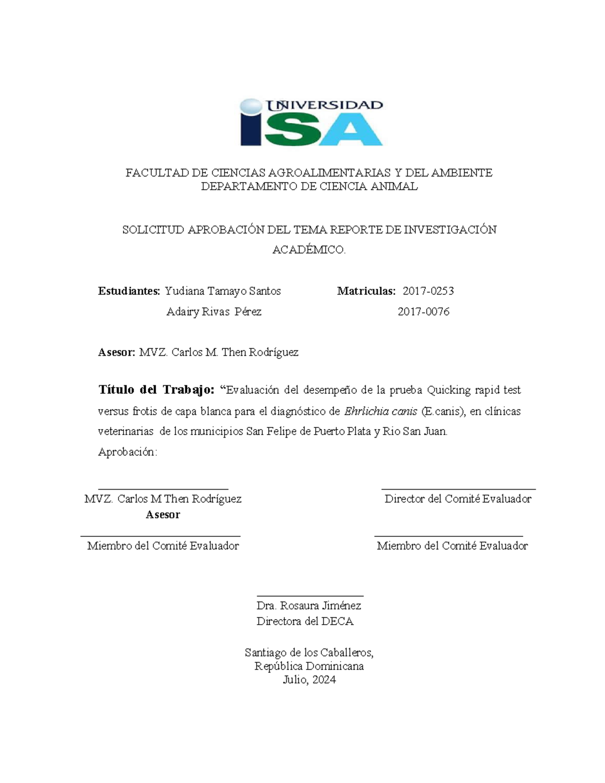 Evaluación del Desempeño del Quicking Test en E. canis: Investigación ...