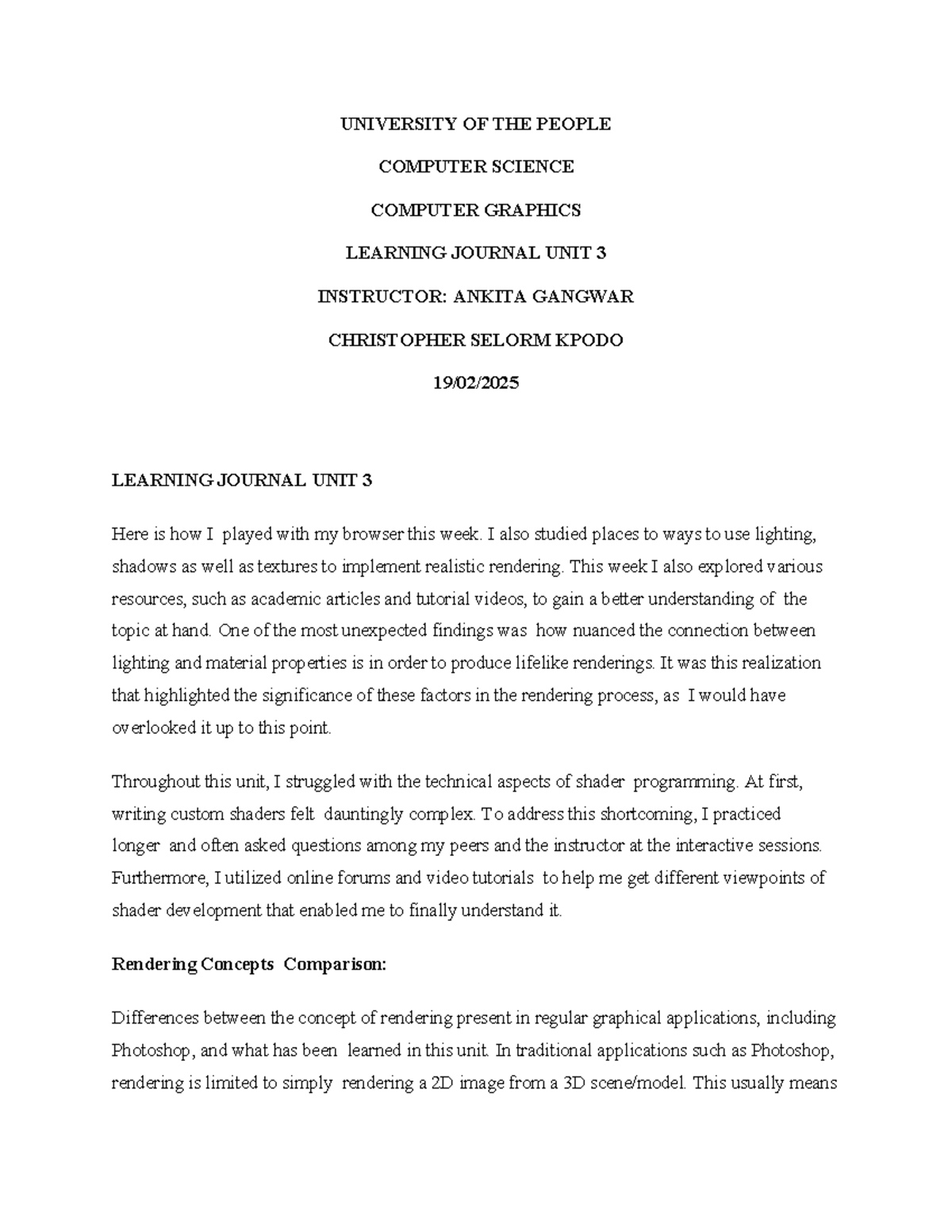 (CS 4406-01) Learning Journal UNIT 3 Computer Graphics - UNIVERSITY OF ...