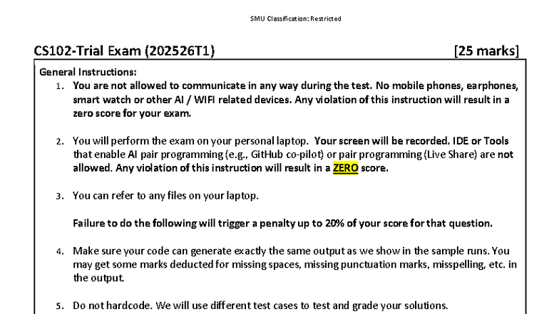 CS102 Trial Exam Instructions and Java Coding Guidelines (2526T1) - Studocu