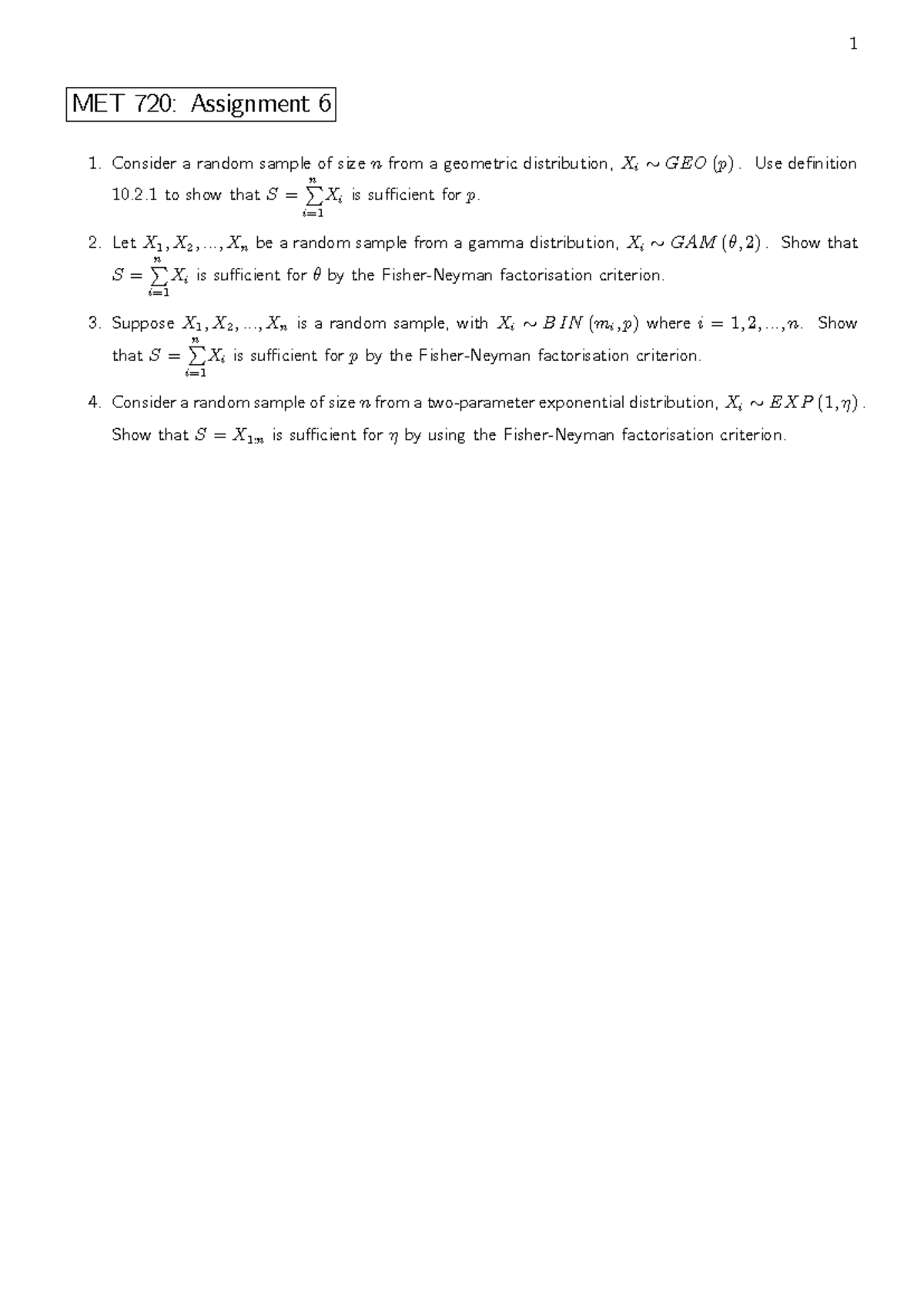MET 720: Assignment 6 - Statistical Sufficiency Analysis - Studocu