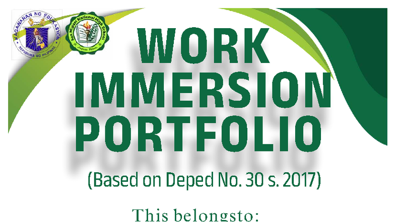 WORK IMMERSION PORTFOLIO: A Comprehensive Guide (DepEd No. 30 s. 2017 ...