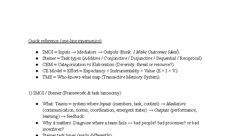 Teamwork Lec 1-3: Frameworks for Effective Collaboration - Studeersnel