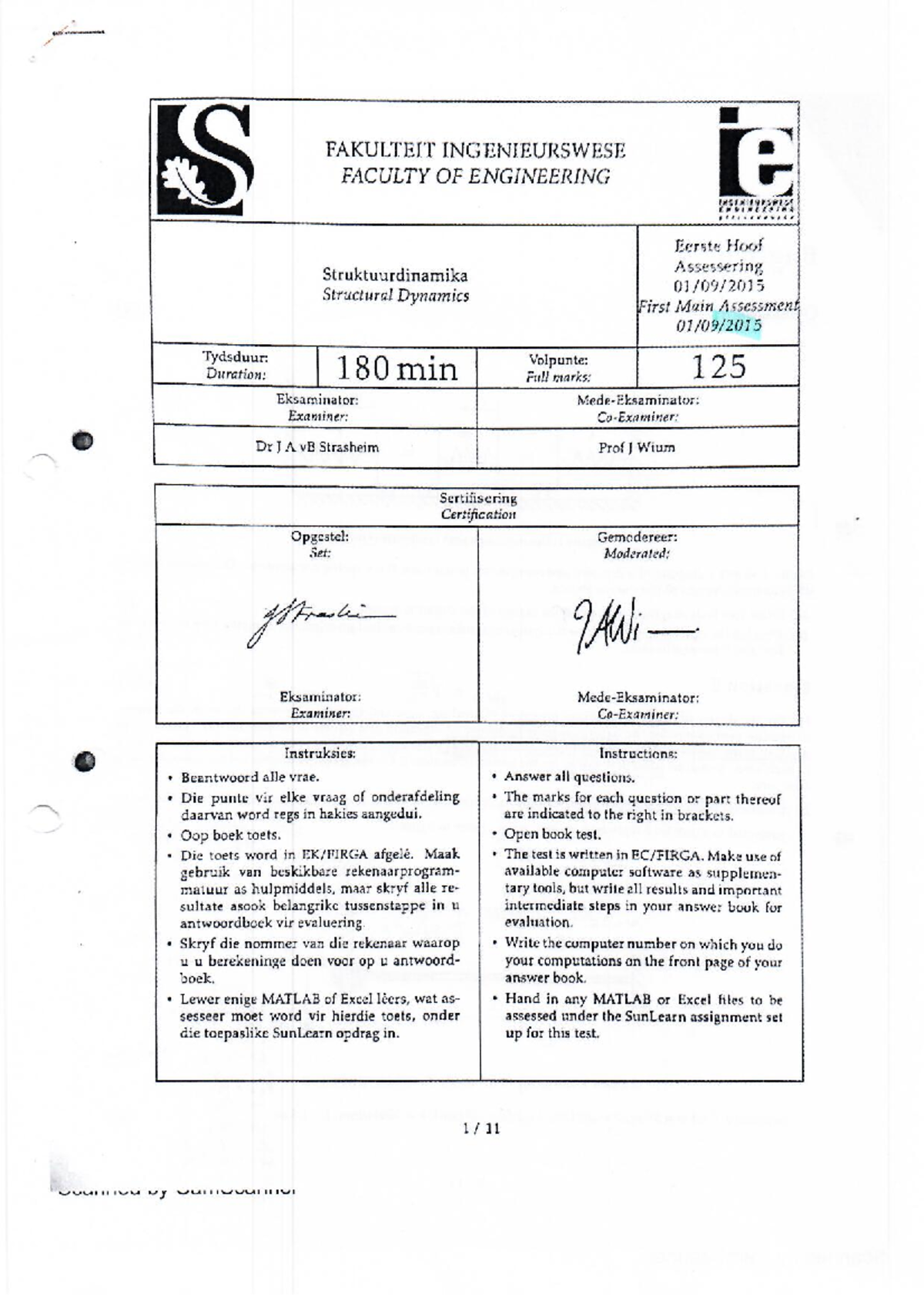 2015 A1 Assessment 1 Structural Dynamics - 36307 - Studocu