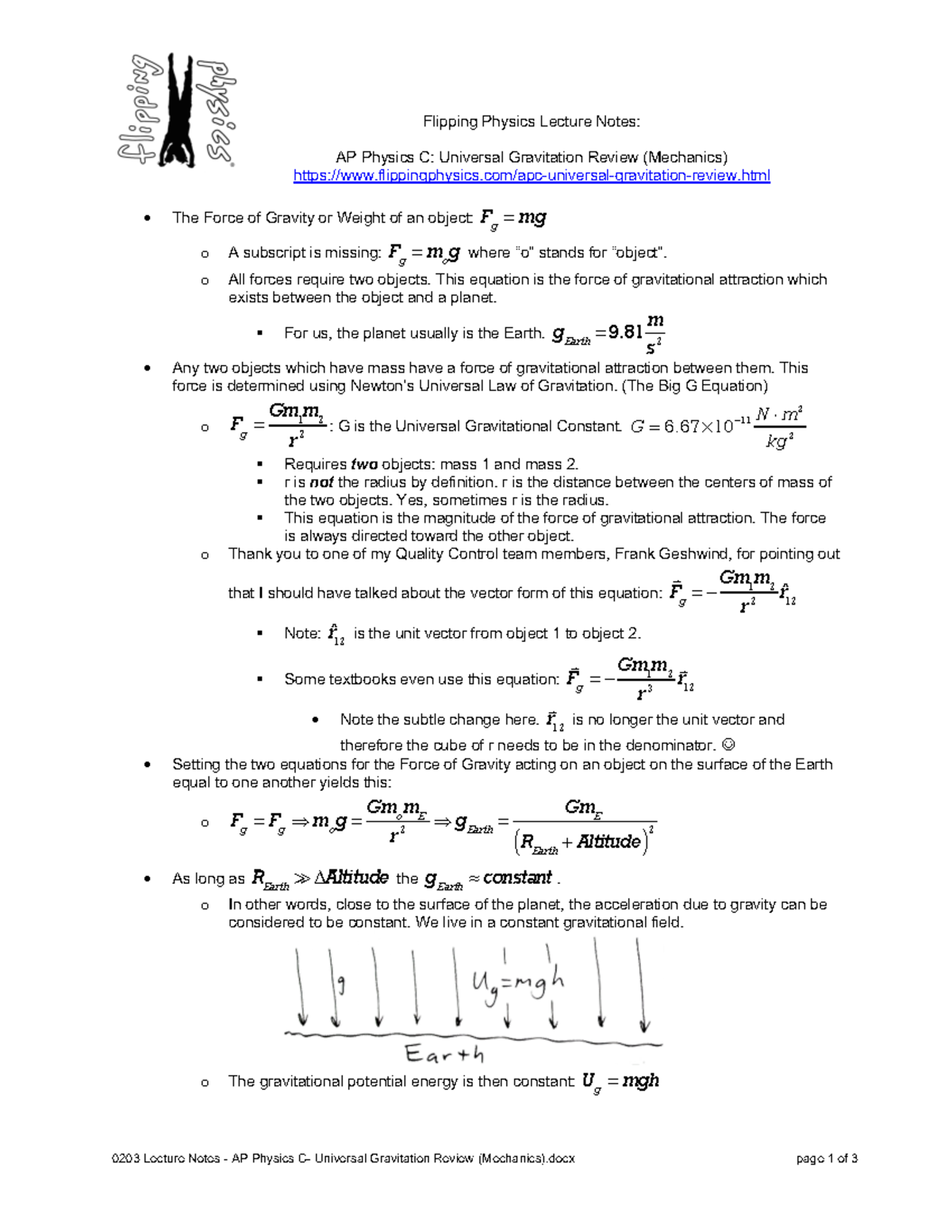 Unit 7 - 0203 Lecture Notes - AP Physics C- Universal Gravitation ...