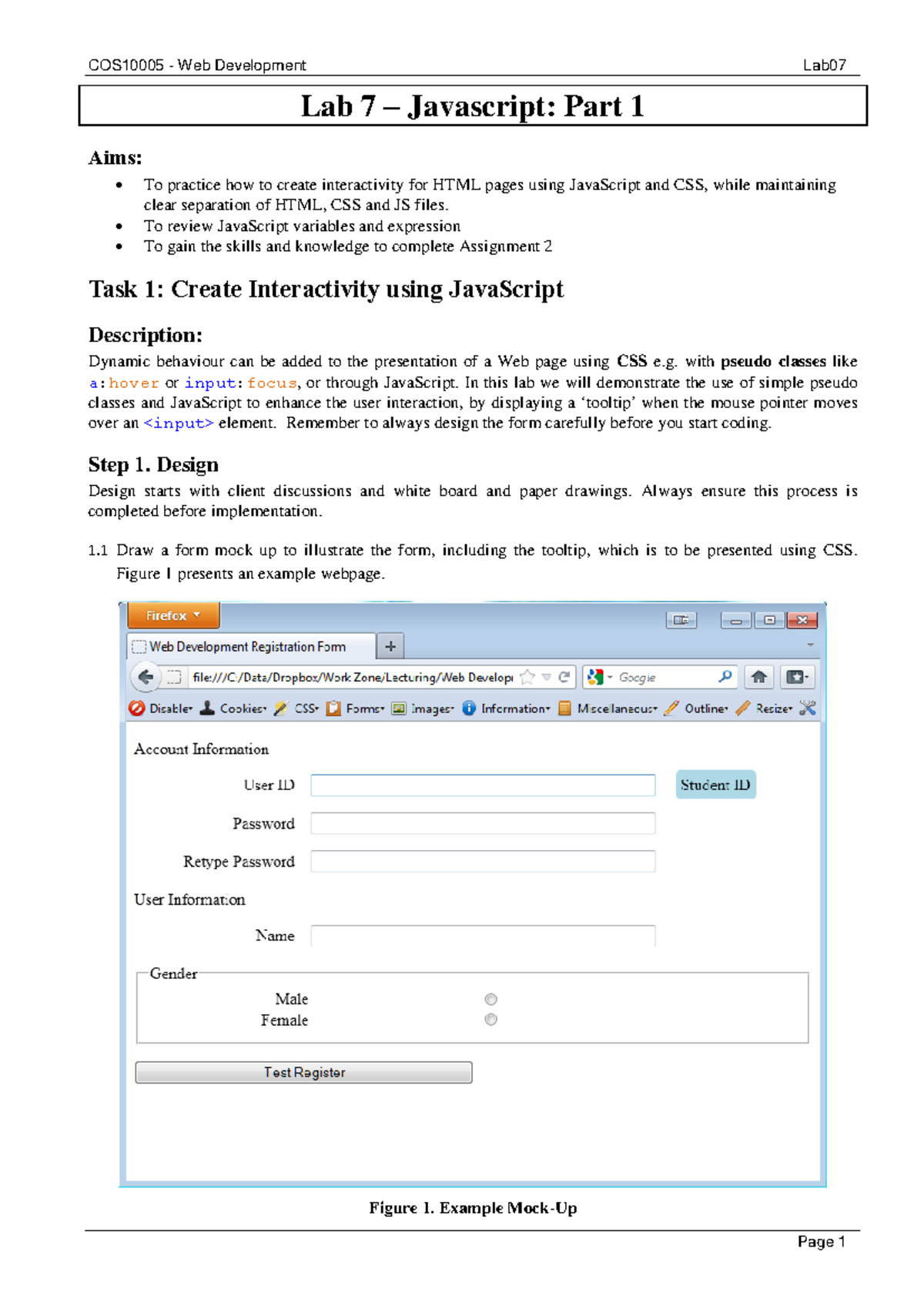 Lab 07 instruction - SWIN - Lab 7 – Javascript: Part 1 Aims: To practice how to create - Studocu