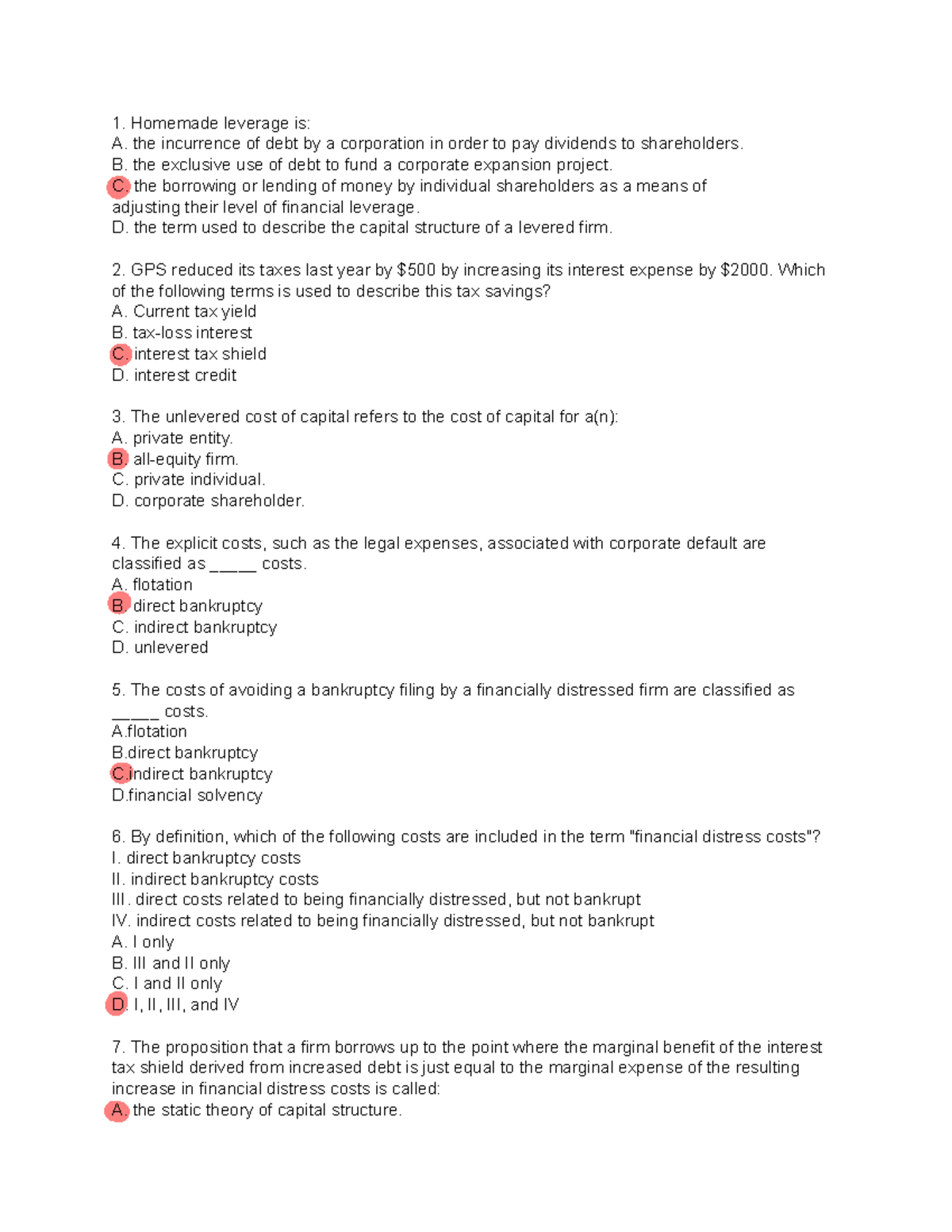 ANS Mock Test - Corporate Finance Concepts and Capital Structure - Studocu