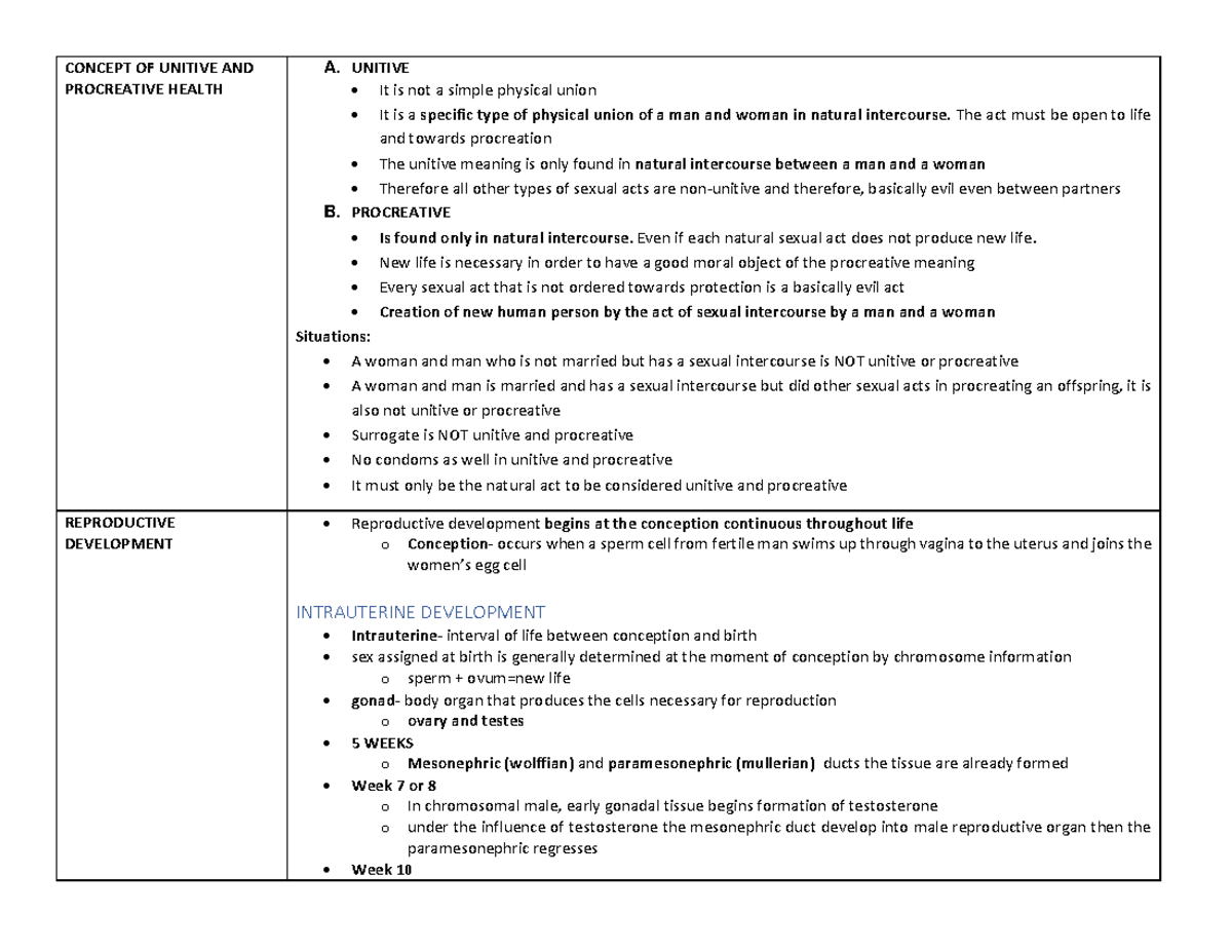 Concept of Unitive and Procreative Health (Health 101) - Studocu