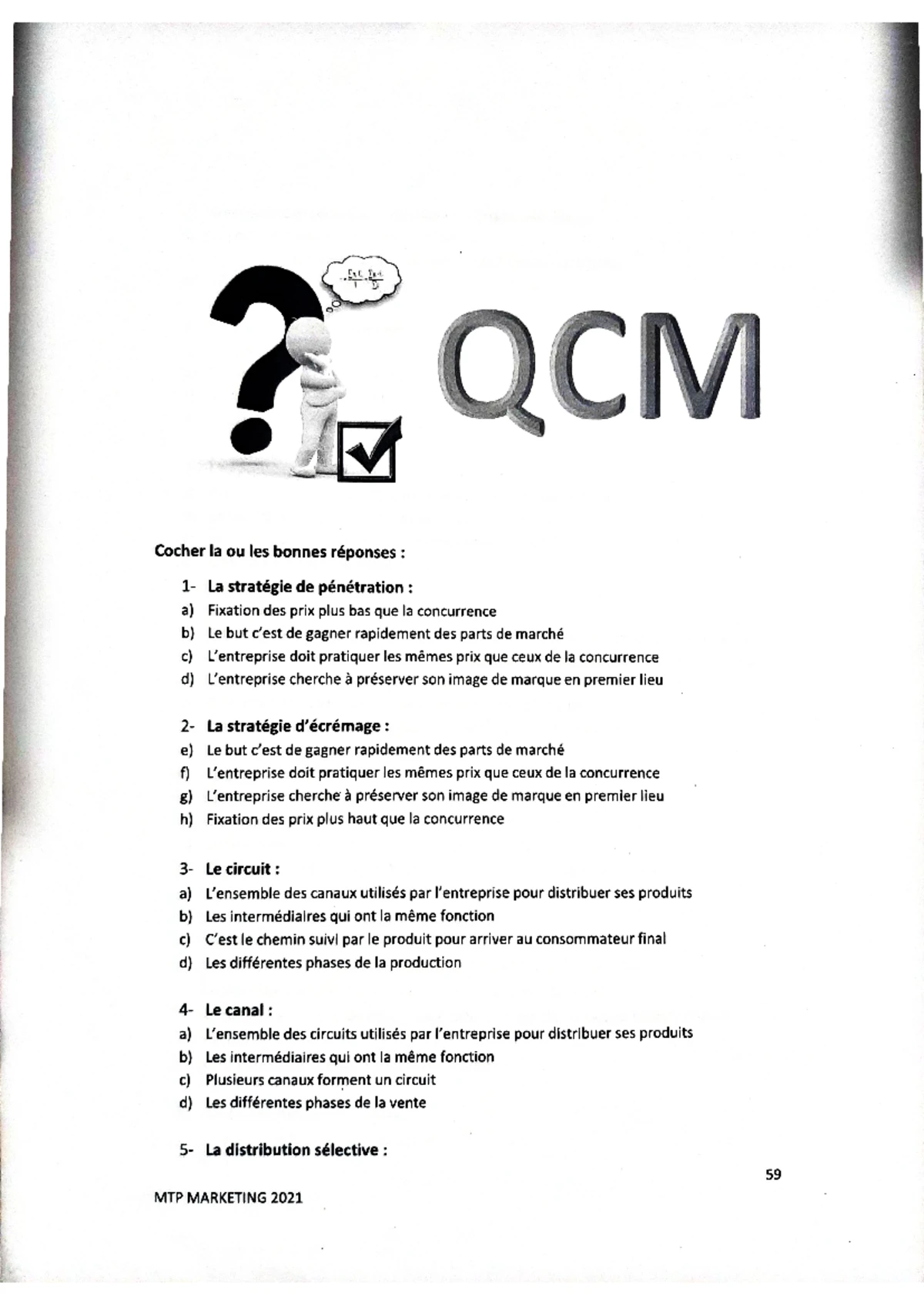QCM Marketing avec Corrigé - Étude Complète - Studocu
