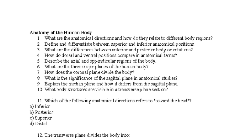 Anatomy of the Human Body: Key Concepts and Terminology - Studocu
