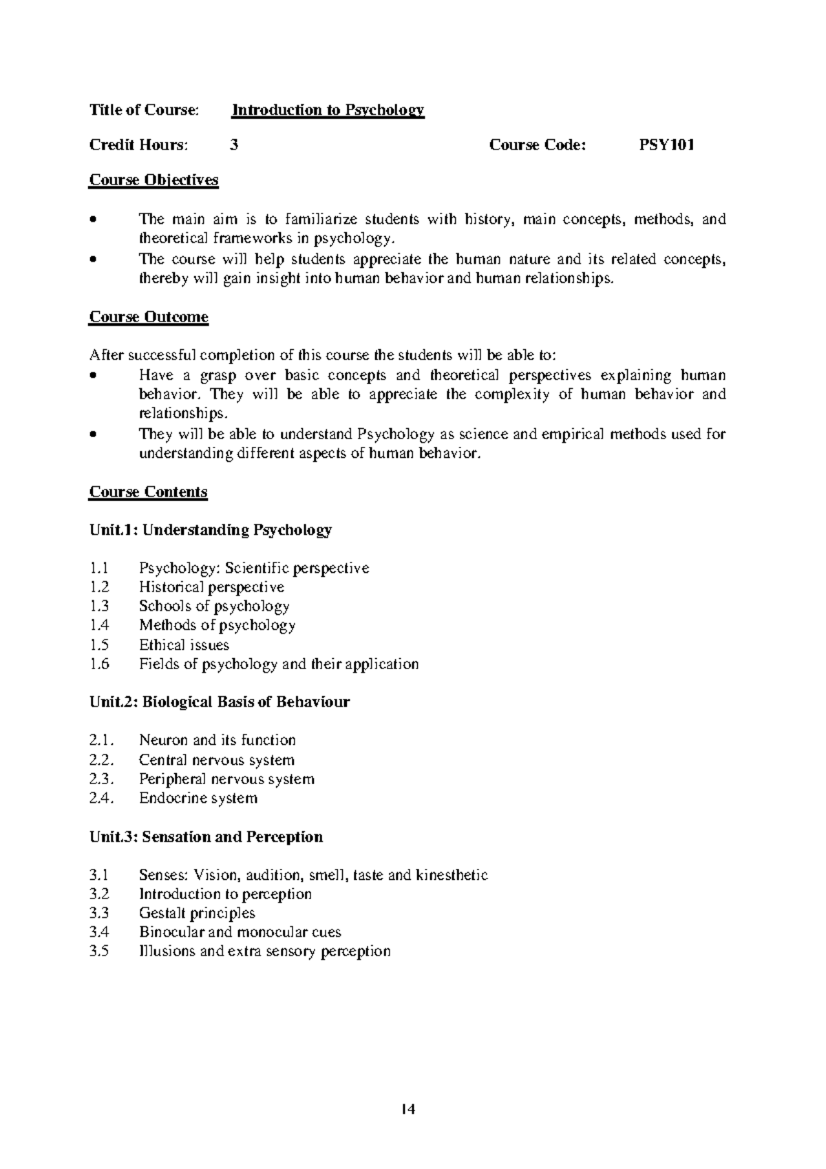 PSY101 Introduction to Psychology: Course Overview and Objectives - Studocu