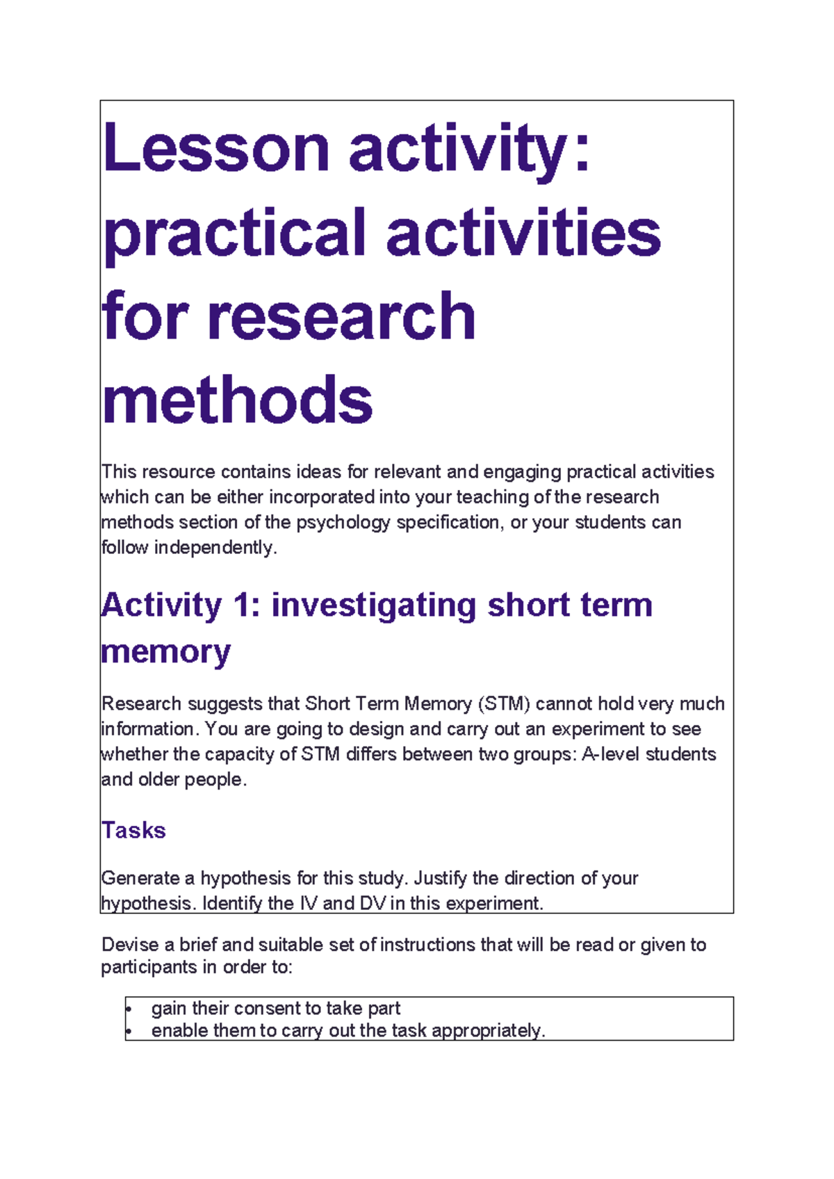 Lesson Activity: Engaging Practical Activities for Research Methods ...