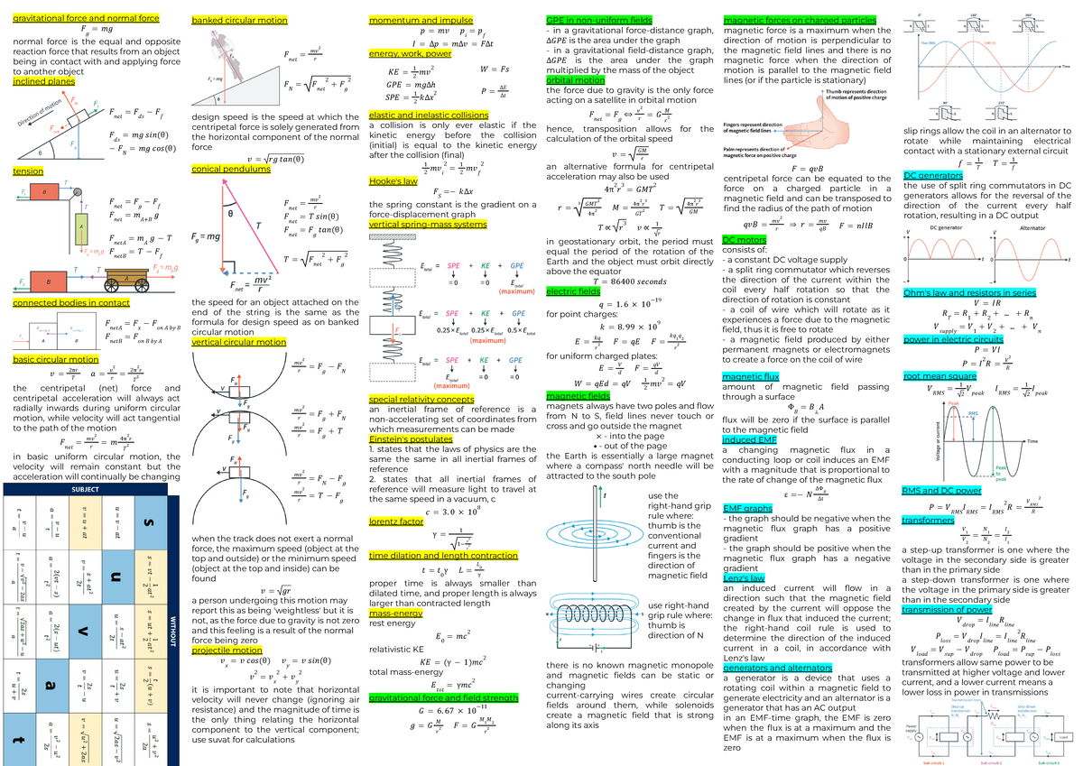 Gravitational & Electric Forces: Exam Help Sheet - Physics 101 - Studocu