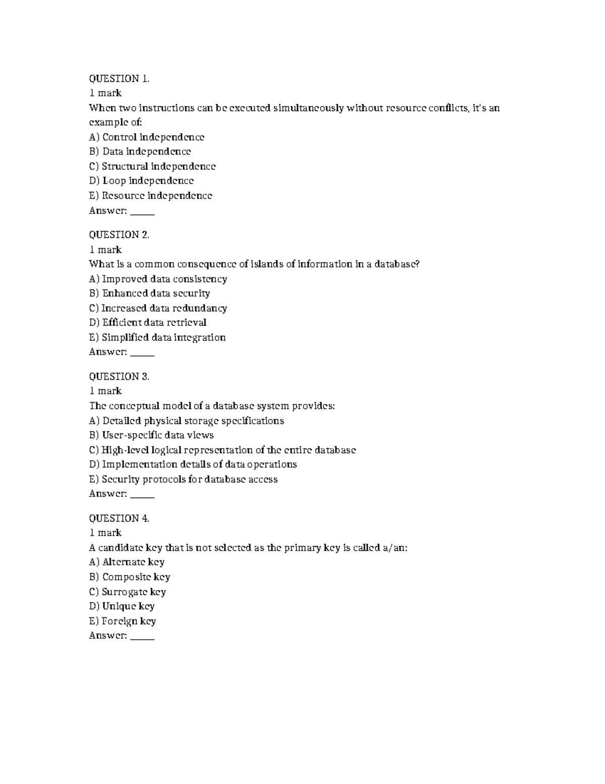 DBMS MCQs for Assessment and Revision - Studocu