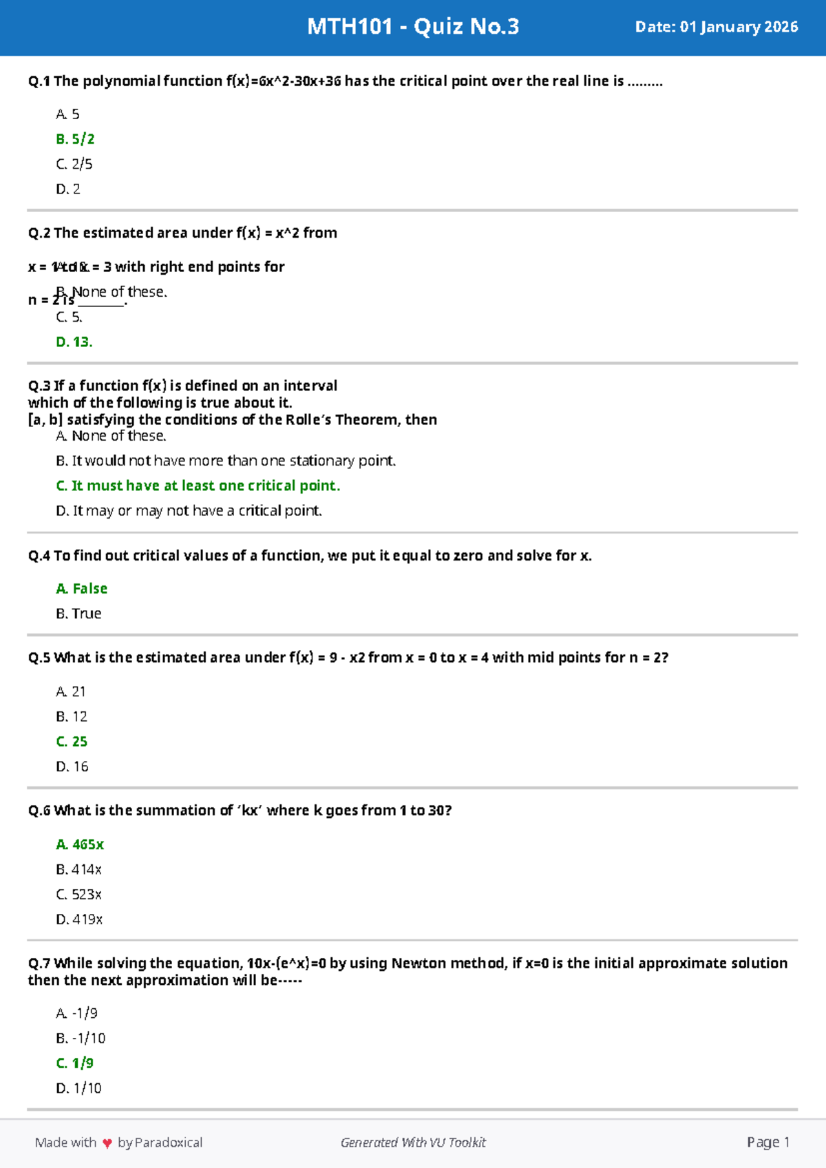 MTH101 Quiz No.3 Preparation Notes - Studocu