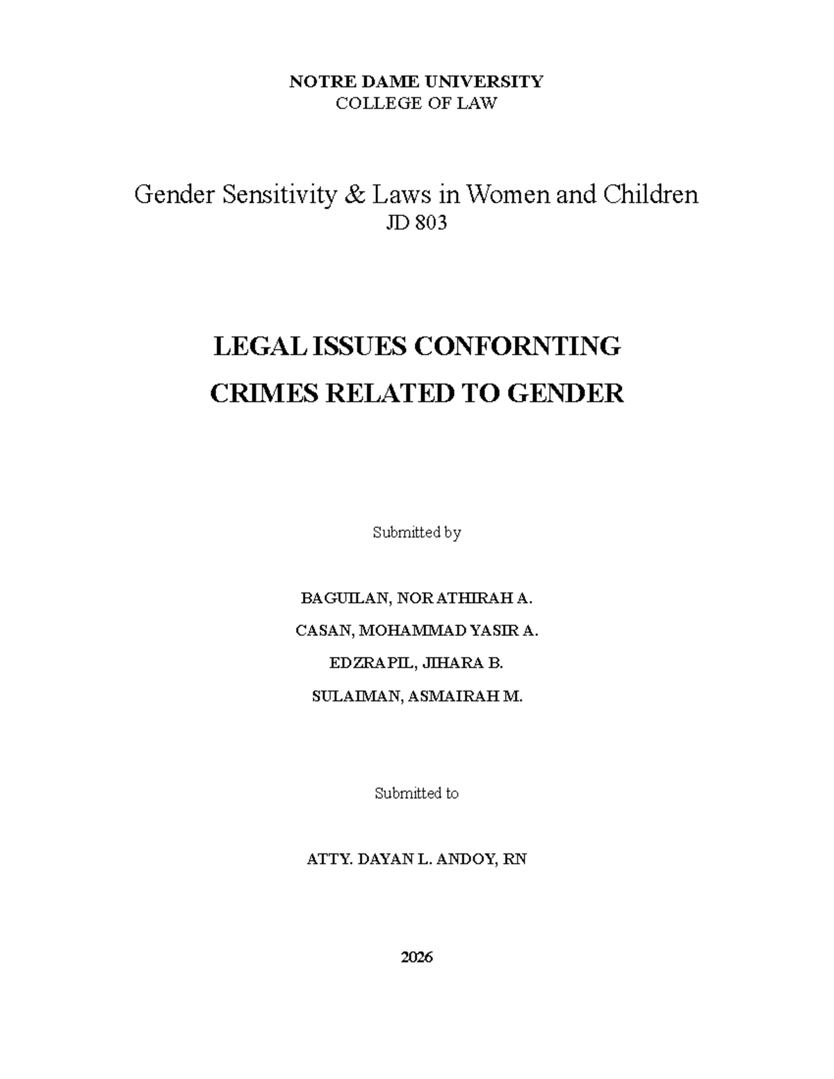 JD 803 - Gender Sensitivity Laws: Addressing Crimes Against Women ...