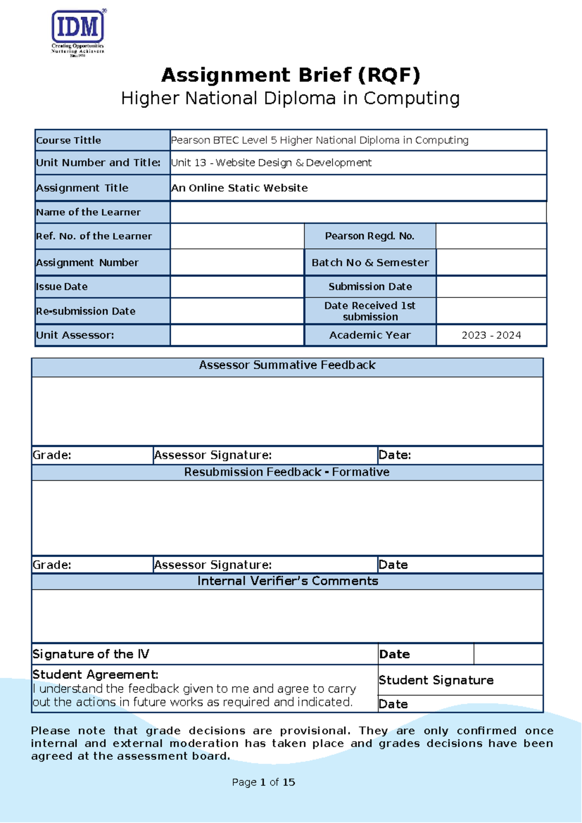 Unit 13 Assignment Brief: Website Design Development (WDD) - Studocu