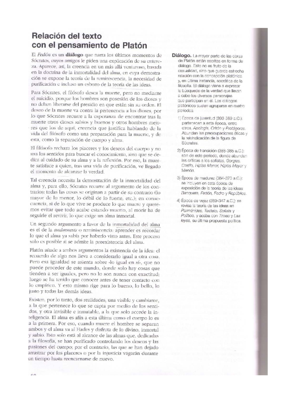 Relación del Fedón con el pensamiento de Platón - Filosofía 101 - Studocu