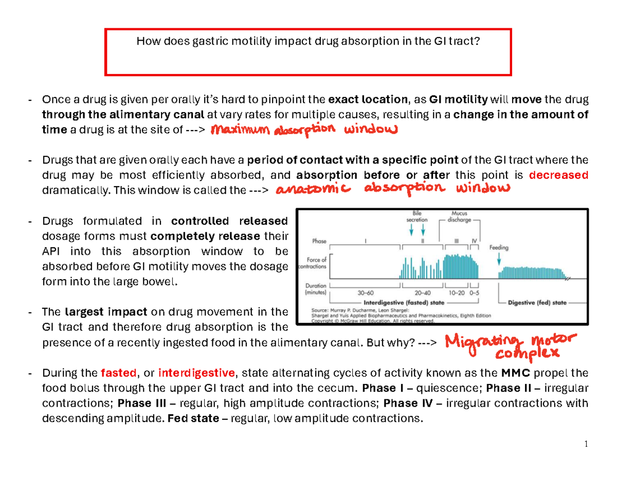 Impact of GI Motility and Food on Drug Absorption: Key Concepts (PHAR ...