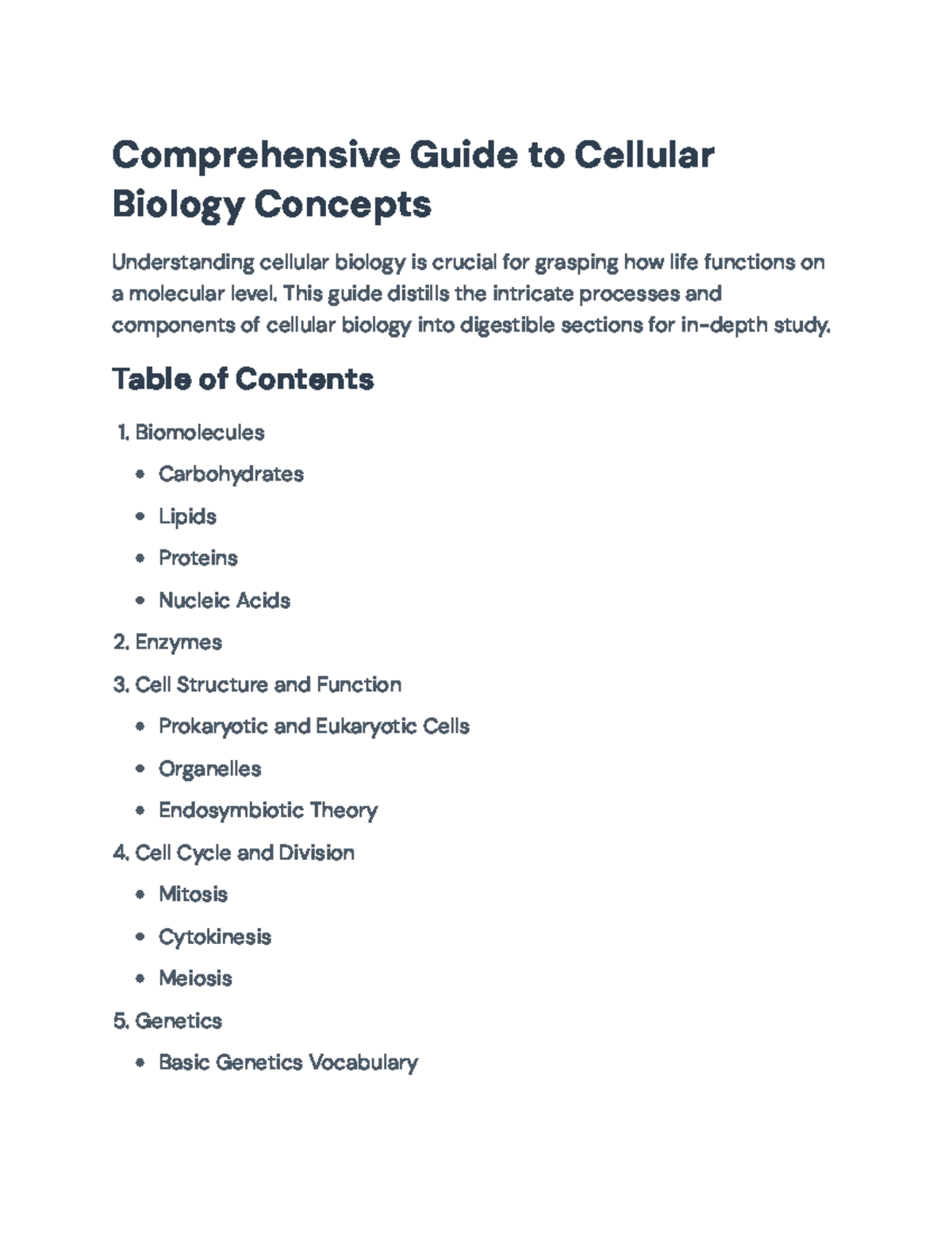 Comprehensive Cellular Biology Study Guide (Course Code: BIO101 ...