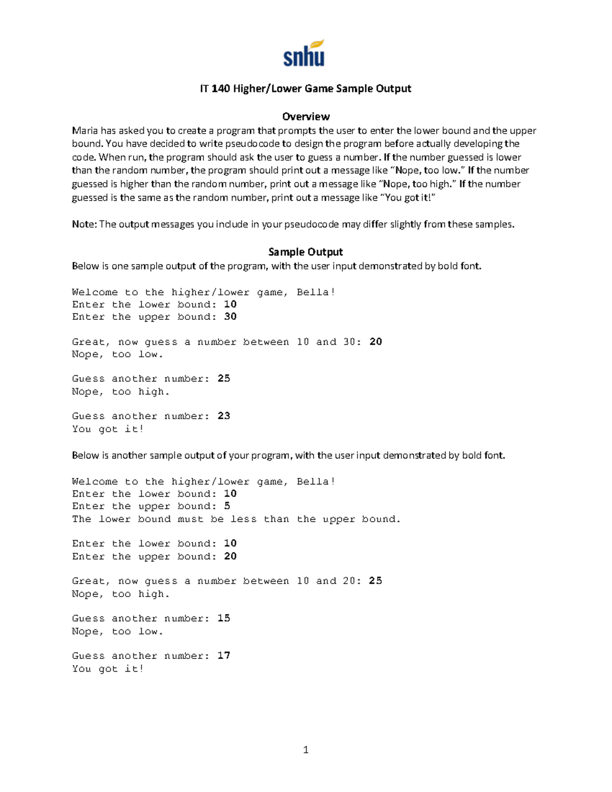 IT 140 Higher Lower Game Sample Output - IT 140 Higher Lower Game Sample Output - IT 140 - Studocu