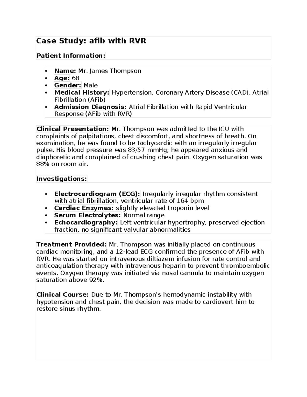 Case Study: Atrial Fibrillation with RVR - Mr. Thompson's Insights ...