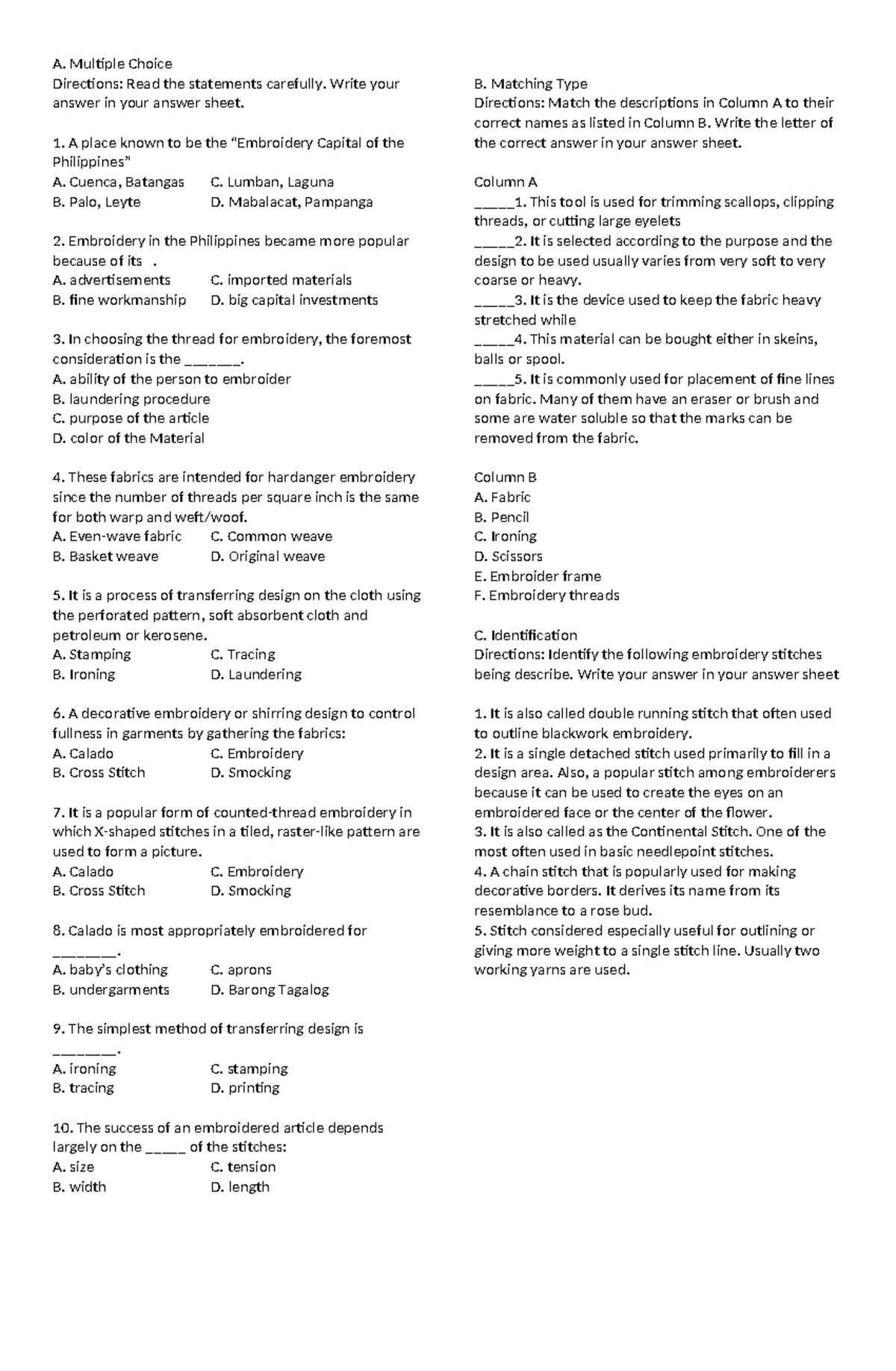 Summative test9 - A. Multiple Choice Directions: Read the statements ...