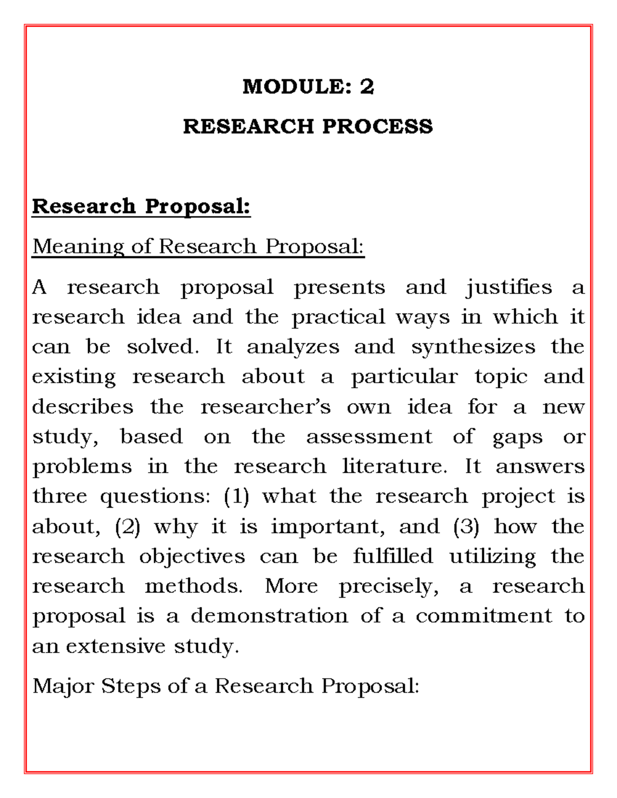 MODULE: 2 RESEARCH PROCESS - Comprehensive Guide to Research Proposals ...
