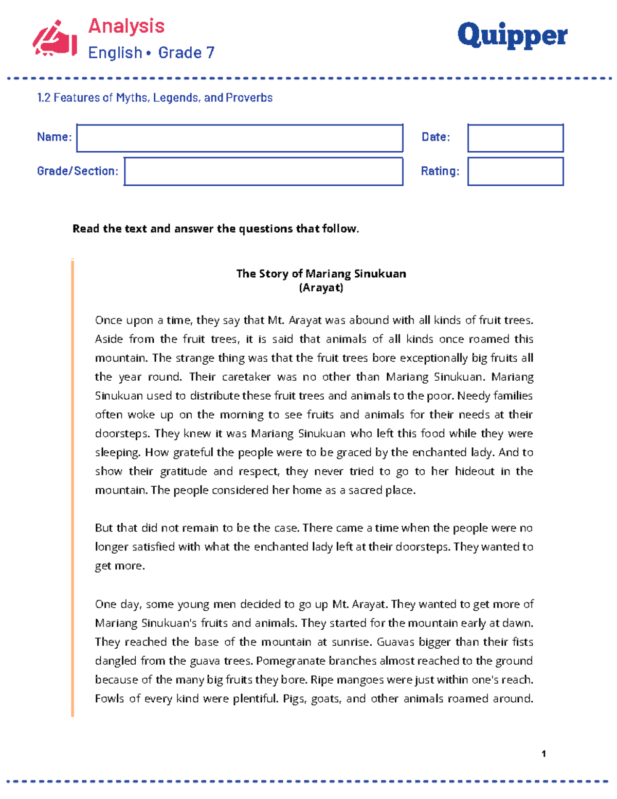 Myths and Legends: The Tale of Mariang Sinukuan (Grade 7) - Studocu