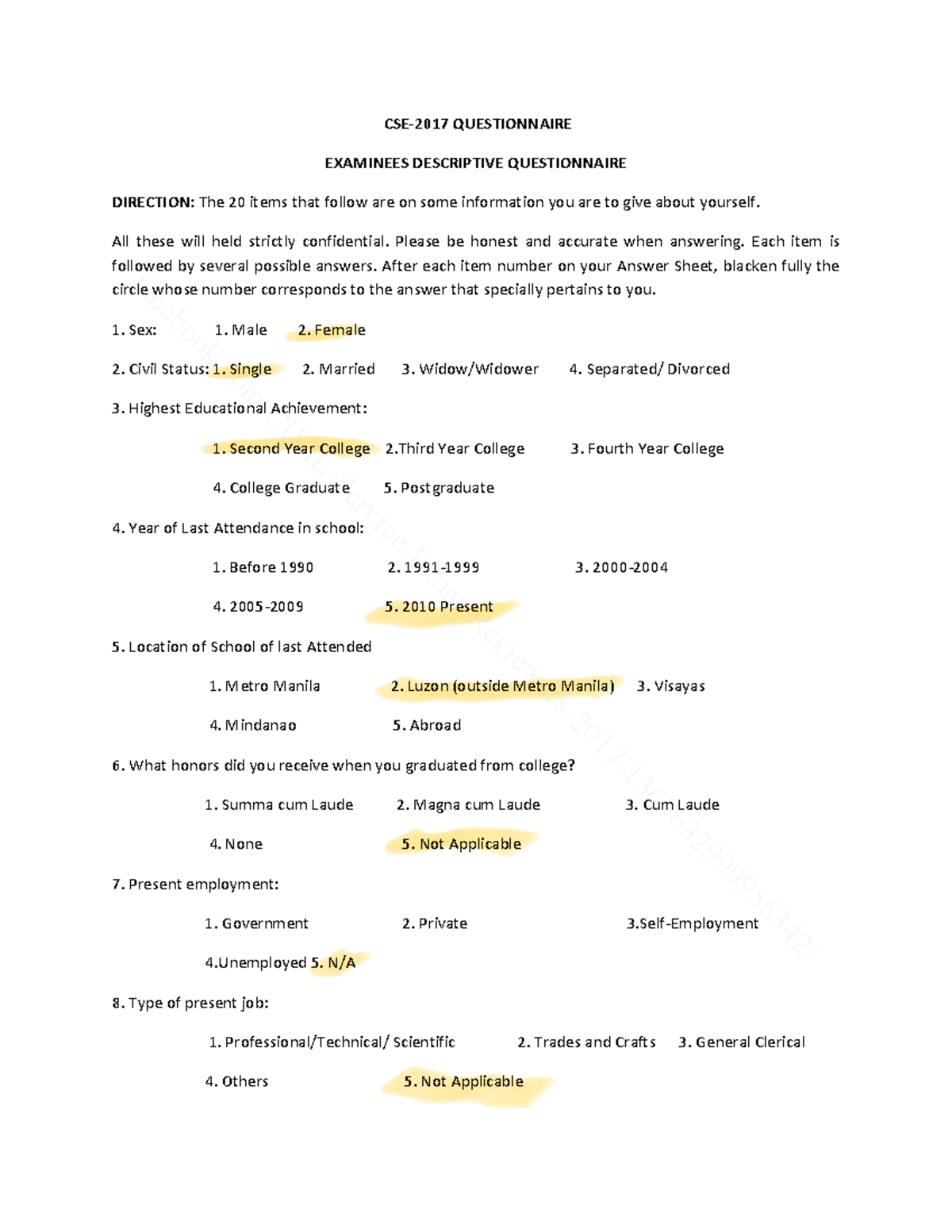 Civil Service Mock Exam Questionnaire: Descriptive Insights - Studocu