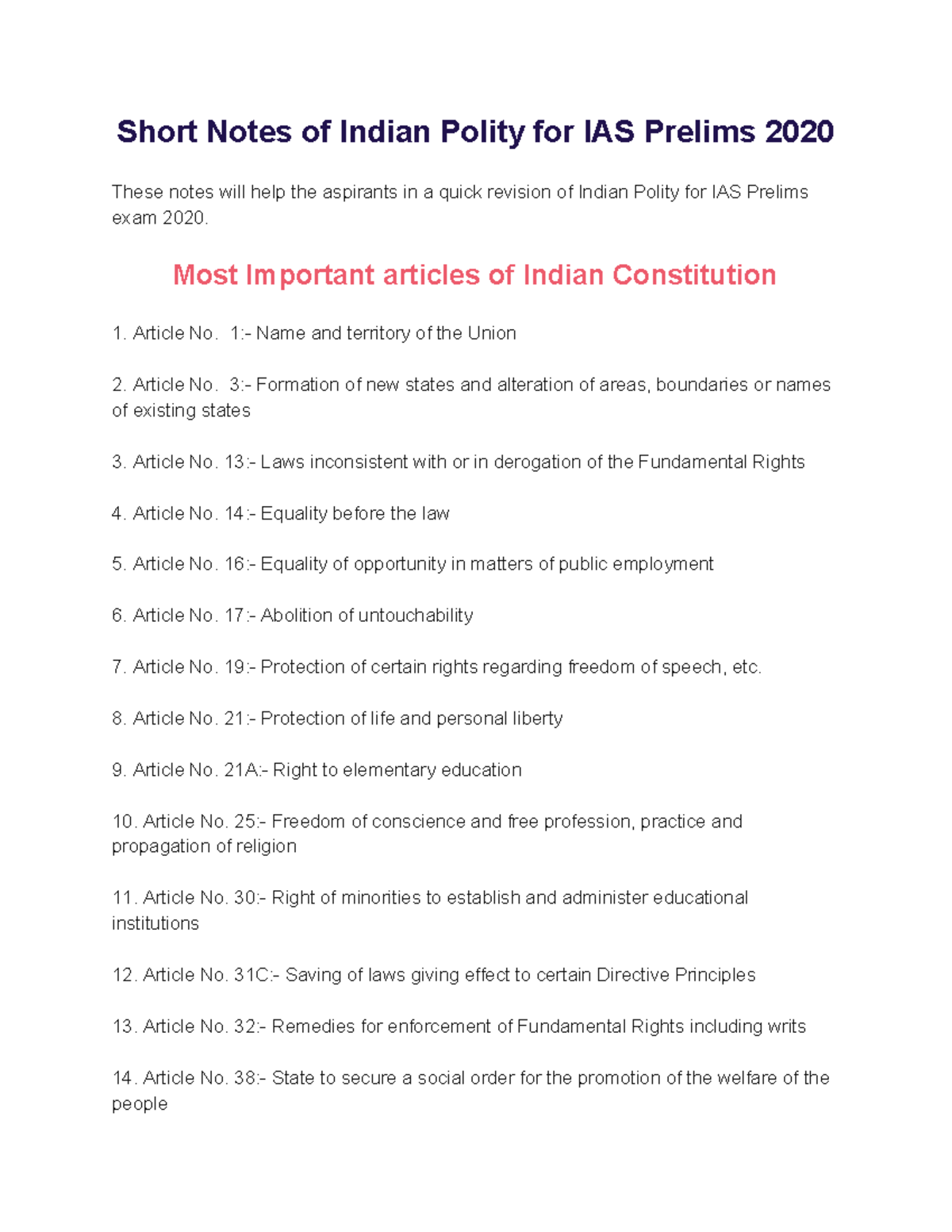 Polity Laxmikant - UPSC NOTES - Short Notes of Indian Polity for IAS ...