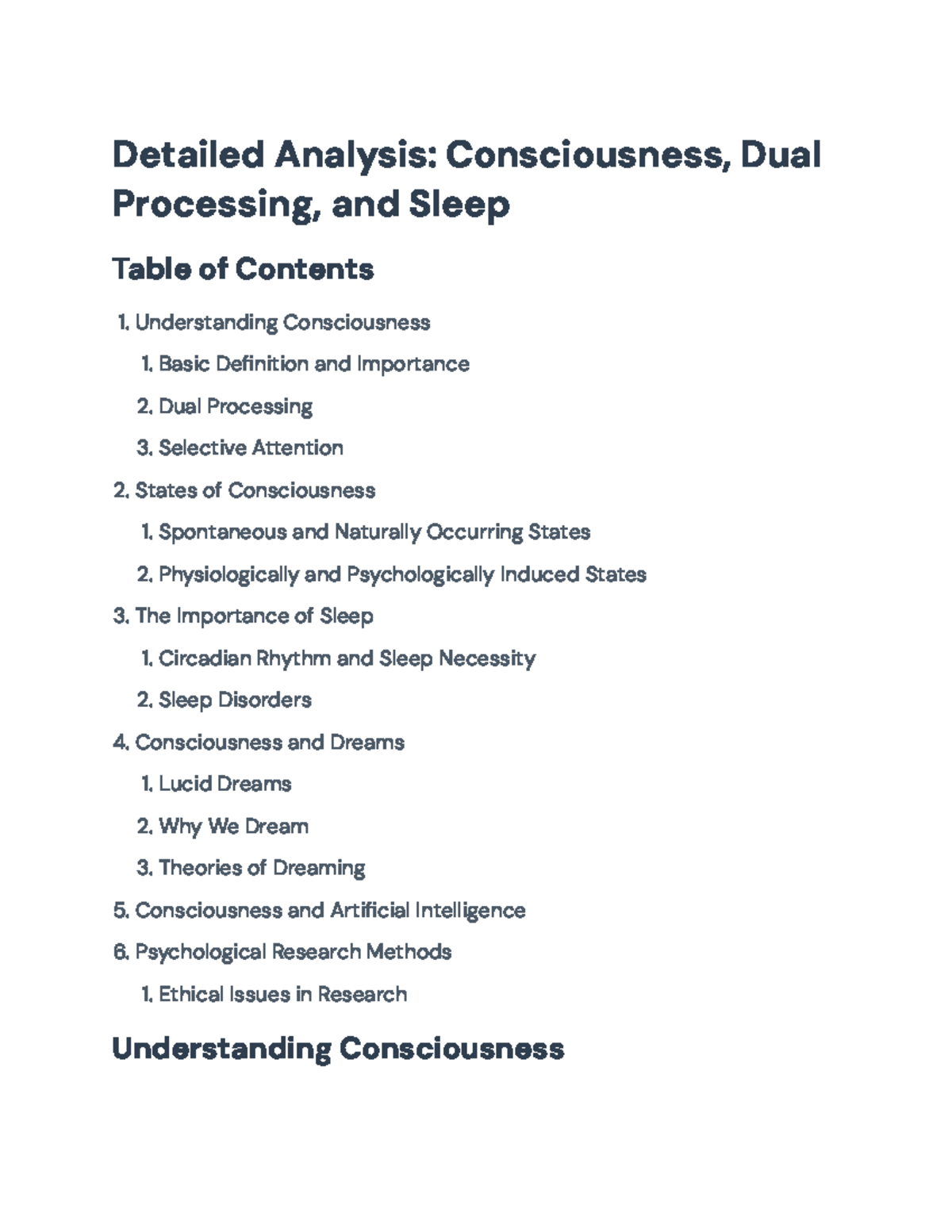 Consciousness, Dual Processing, Sleep, and AI: A Comprehensive Overview ...