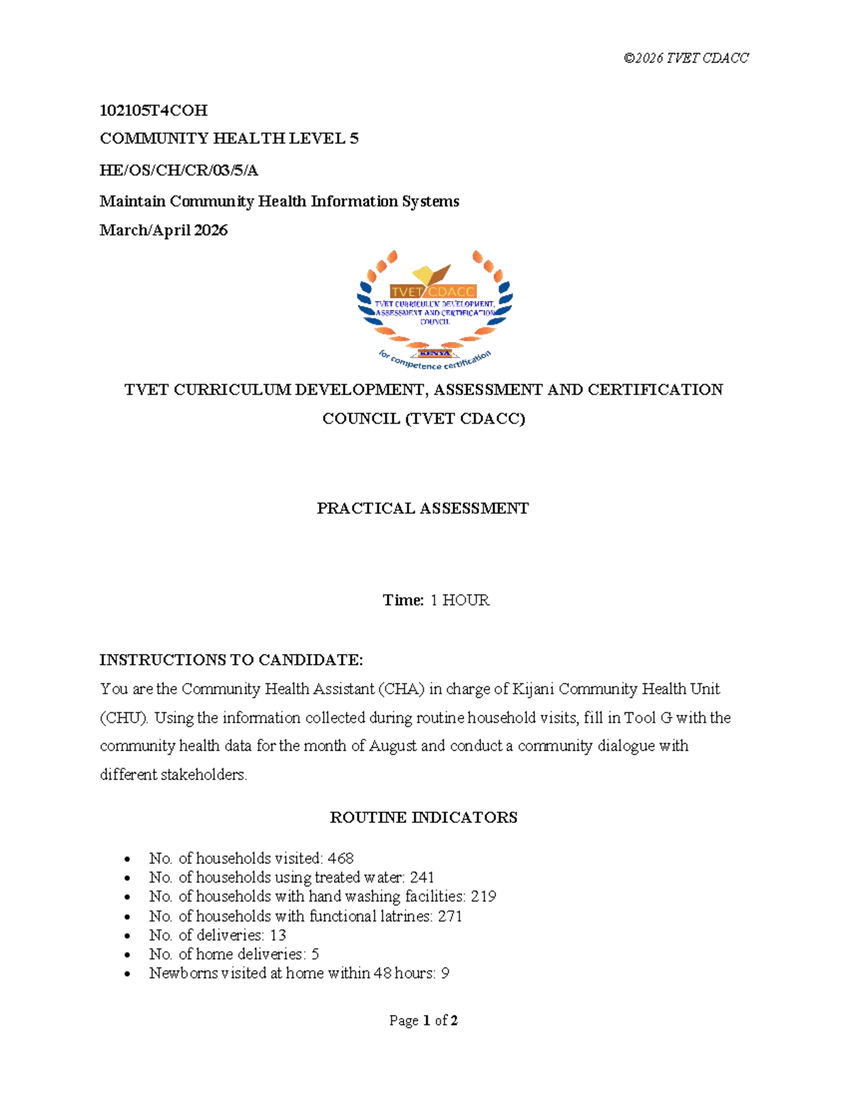 TVET CDACC 102105T4COH Community Health Info System Practical ...