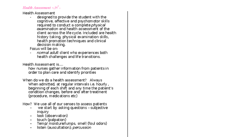 Health Assessment (HA) Notes: Comprehensive Guide for Nursing Practice ...