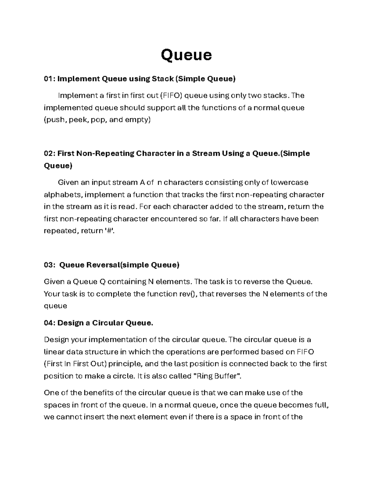 Queue Tasks - Notes: Implementing FIFO with Stacks & Circular Queue ...