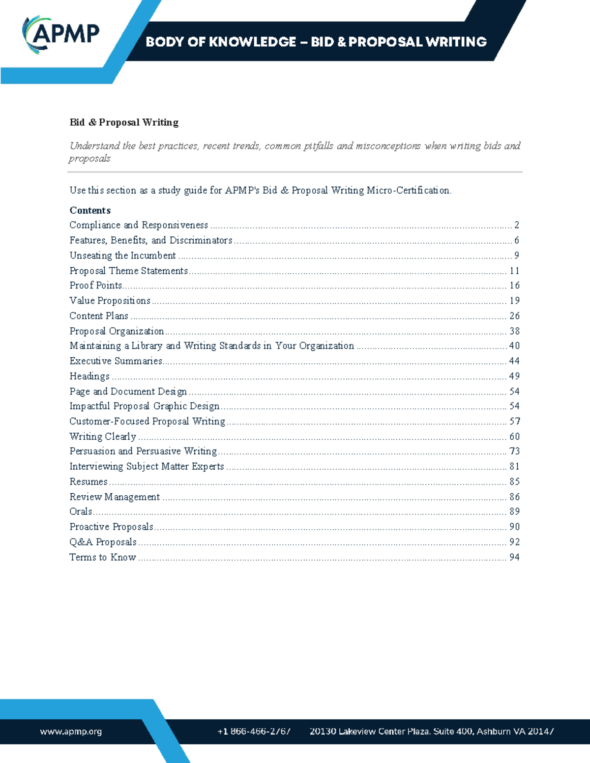 APMP - Study Guide for Bid & Proposal Writing Micro-Certification - Studocu